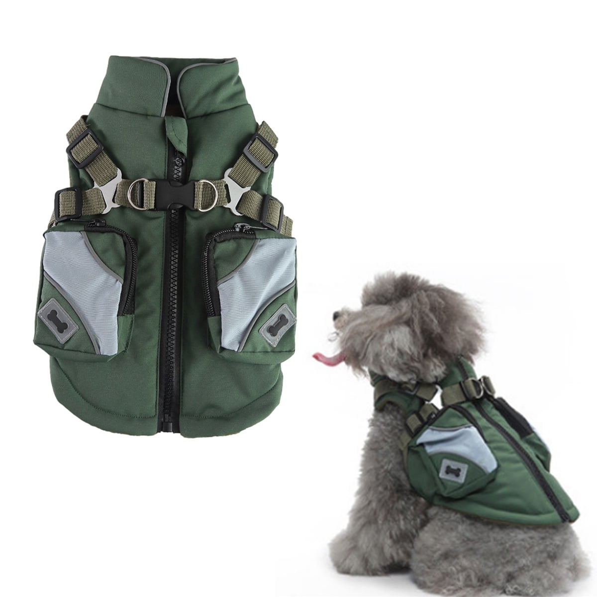 Green Winter Fleece Waterproof Dog Jacket for Small Puppies with ...