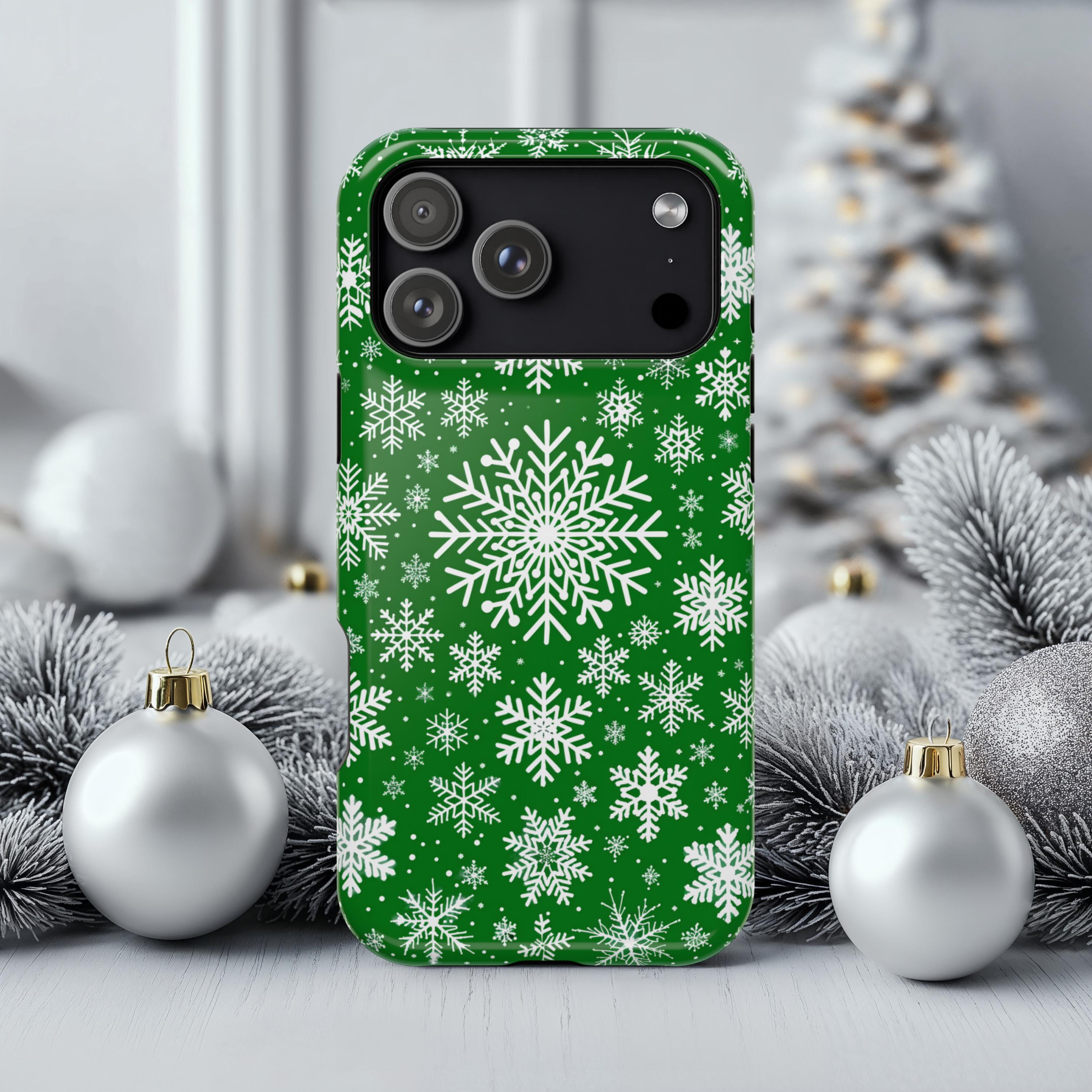 Green Winter Snowflake Phone Case Holiday Snow Art for iPhone 17 11 12 ...
