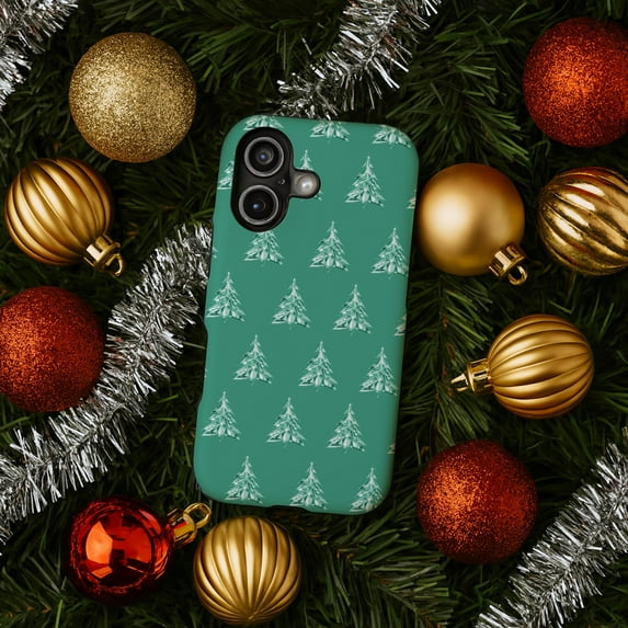Green Winter Tree Pattern Phone Case Crystal Effect Gift 17 11 12 13 14 ...
