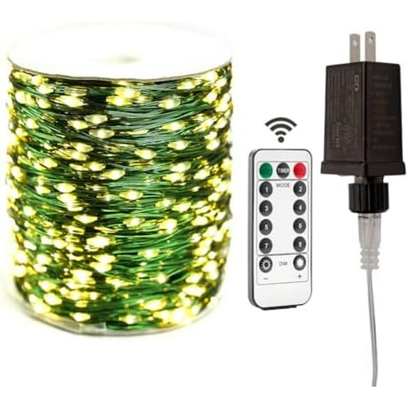 Green Wire Fairy Lights Plug in 200FT High Bright 600 LED Waterproof ...