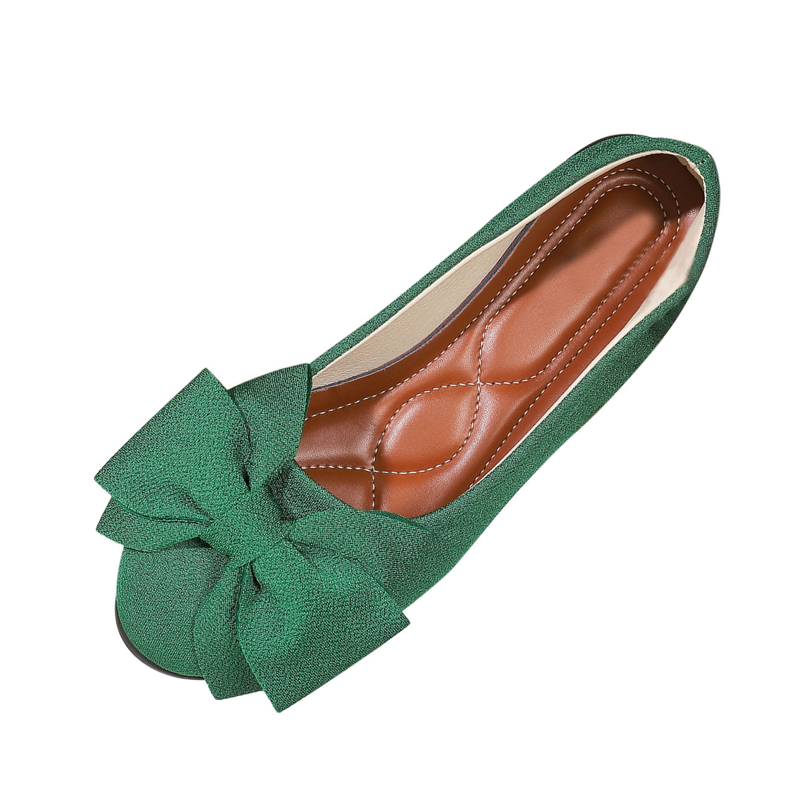 Green Women Bow Detail Flat Shoes With Soft Leather Upper Comfortable ...