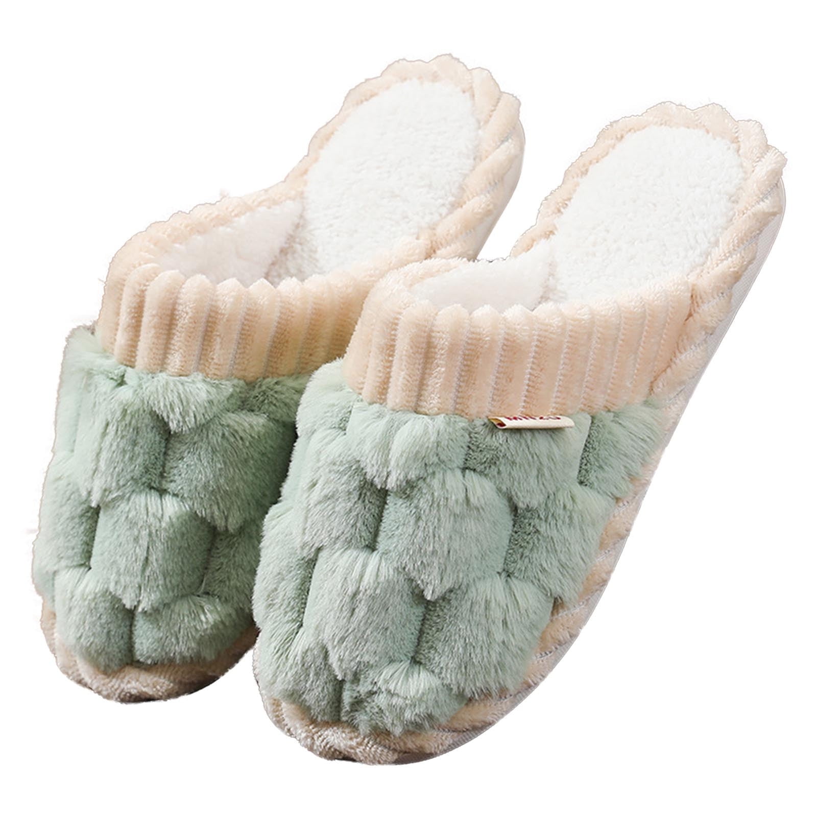 Green Women Color Block Slippers With Plush Interior And Thick Bottom ...
