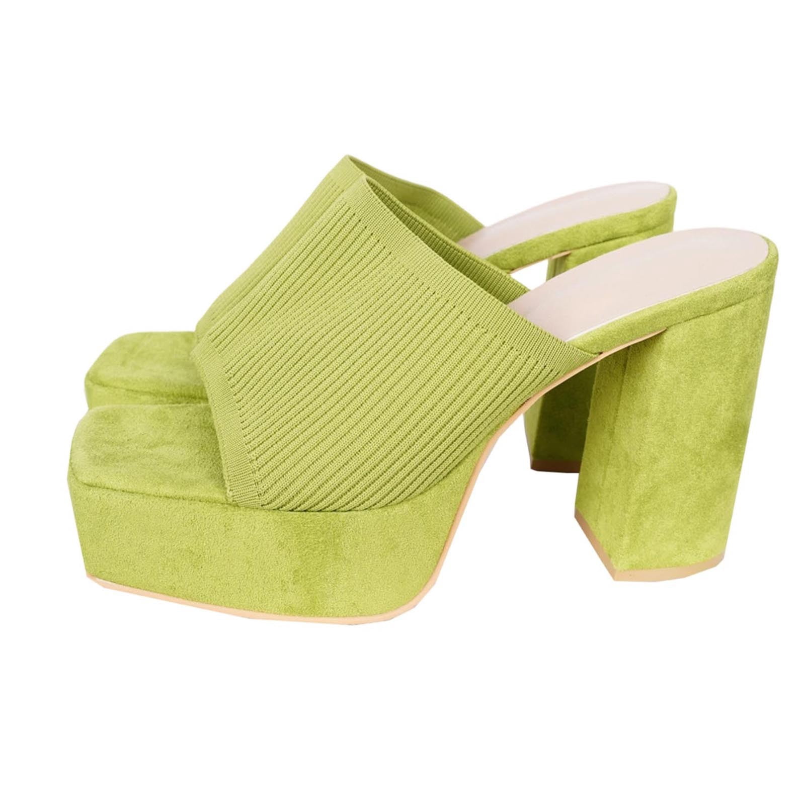 Green Women Platform Peep Toe High Heel Slippers Chunky Heel Casual ...