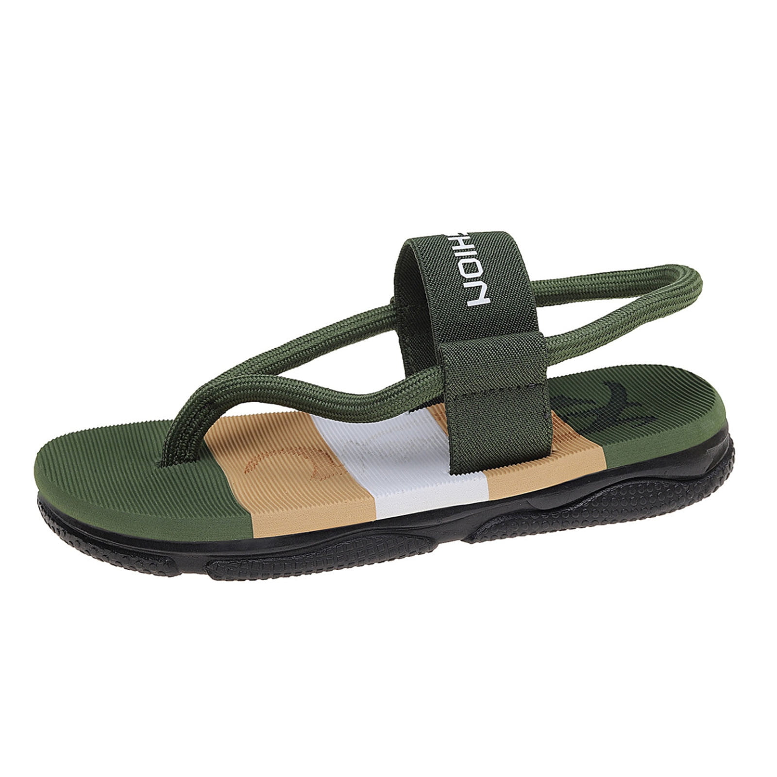 Green Women'S Comfortable Flat Sandals With Woven Elastic Upper Round ...