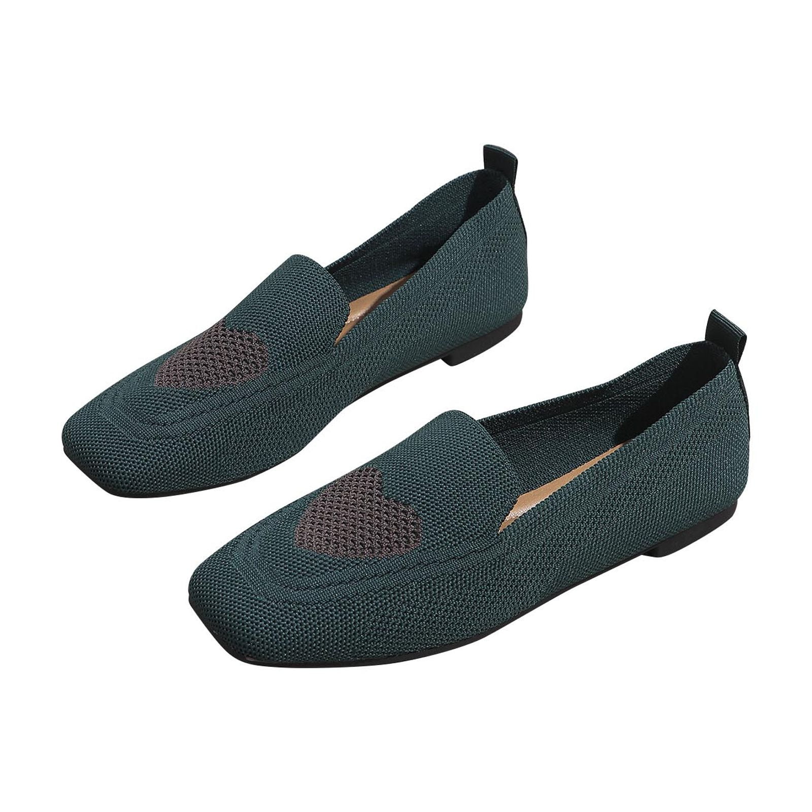 Green Women S Plus Size Flat Slip On Loafers With Round Toe And Airy ...