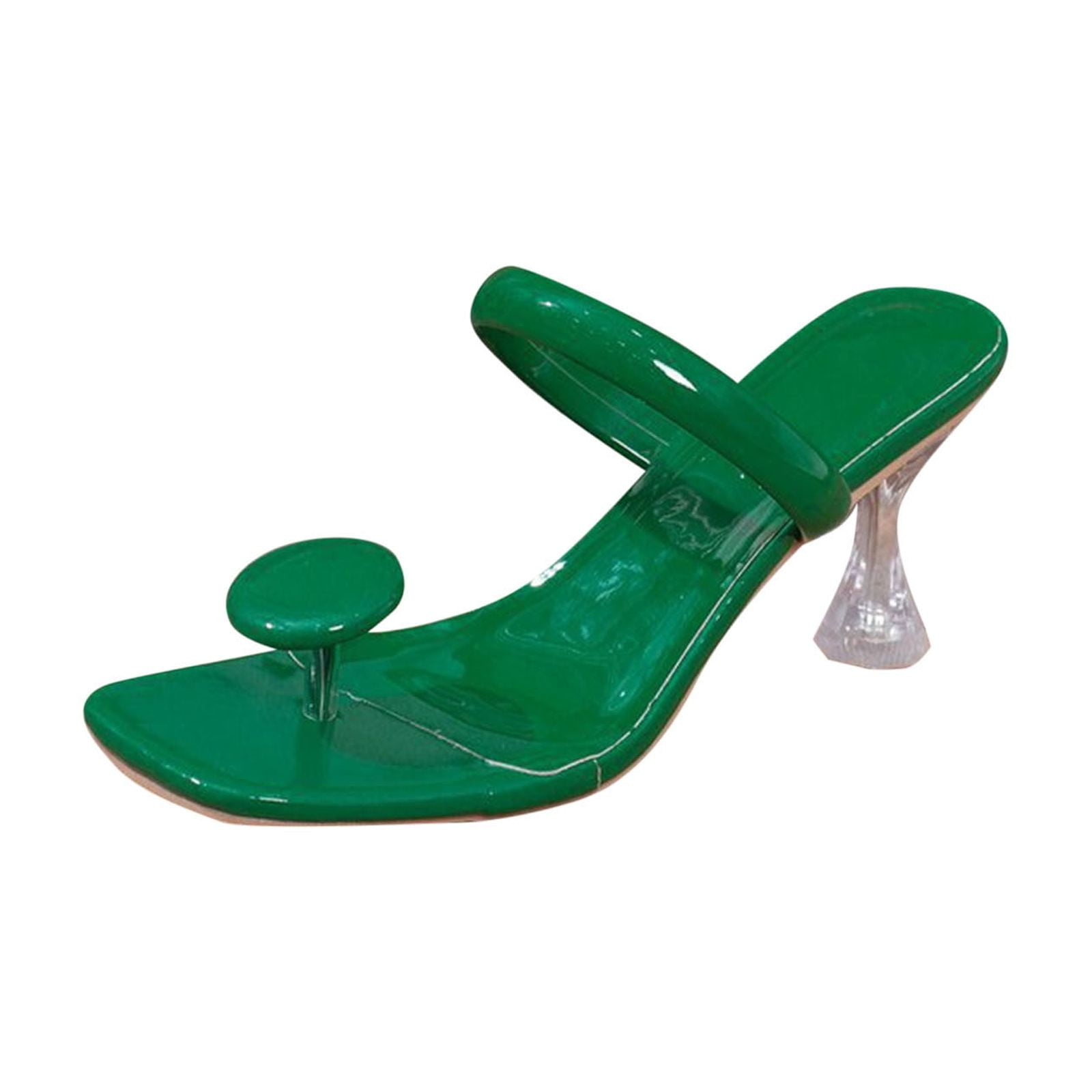 Green Women'S Solid Color Square Toe Clip Toe Heels For Daily Life And ...