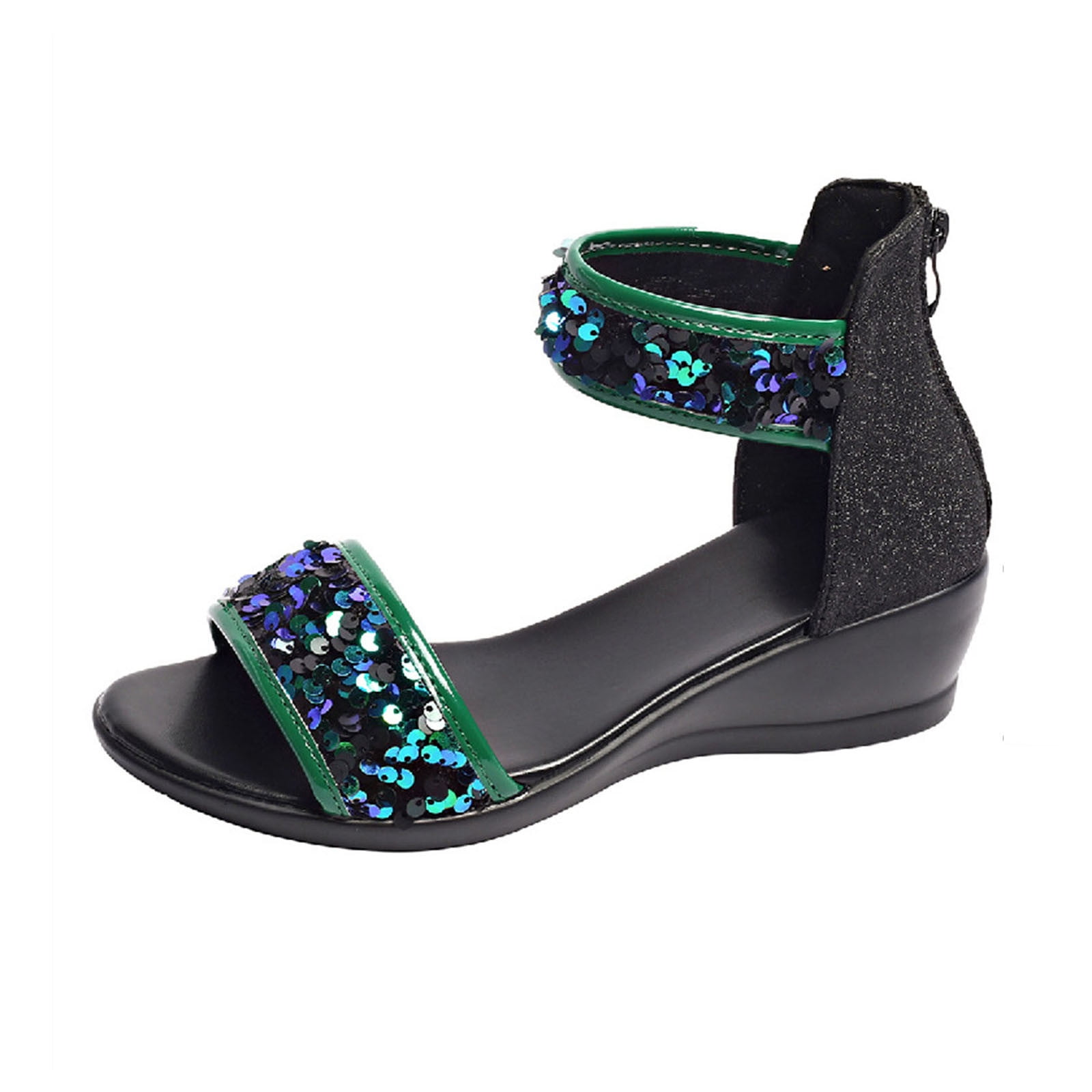 Green Women'S Statement Sandals Feature A Round Open Toe Back Zipper ...