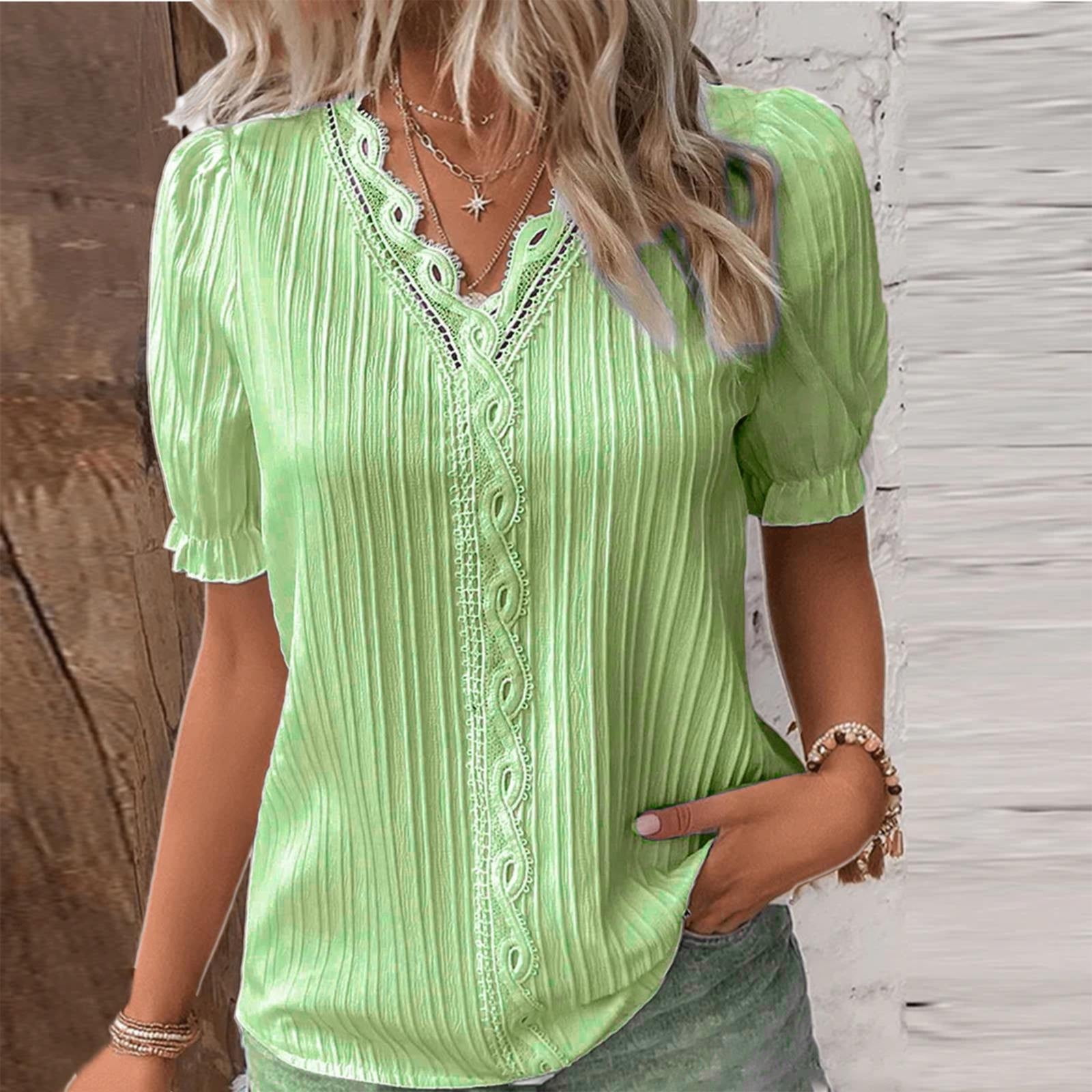 Green Women'S Tops, Plus Size Blouses for Women, Short Sleeve Plus Size ...