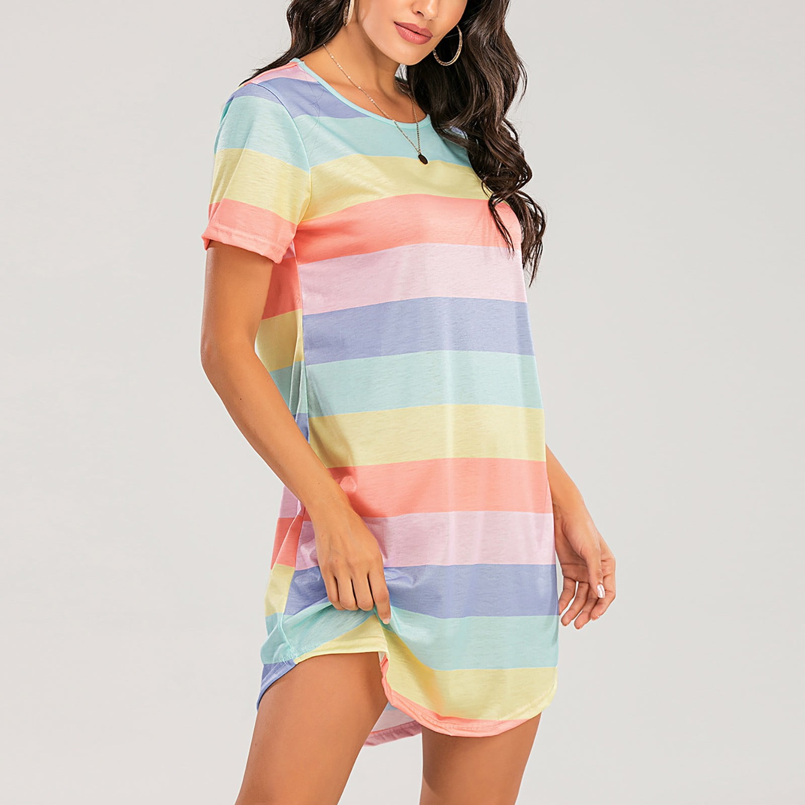 Green Women's Nightgowns & Sleepshirts, Womens Short Sleeve Striped ...