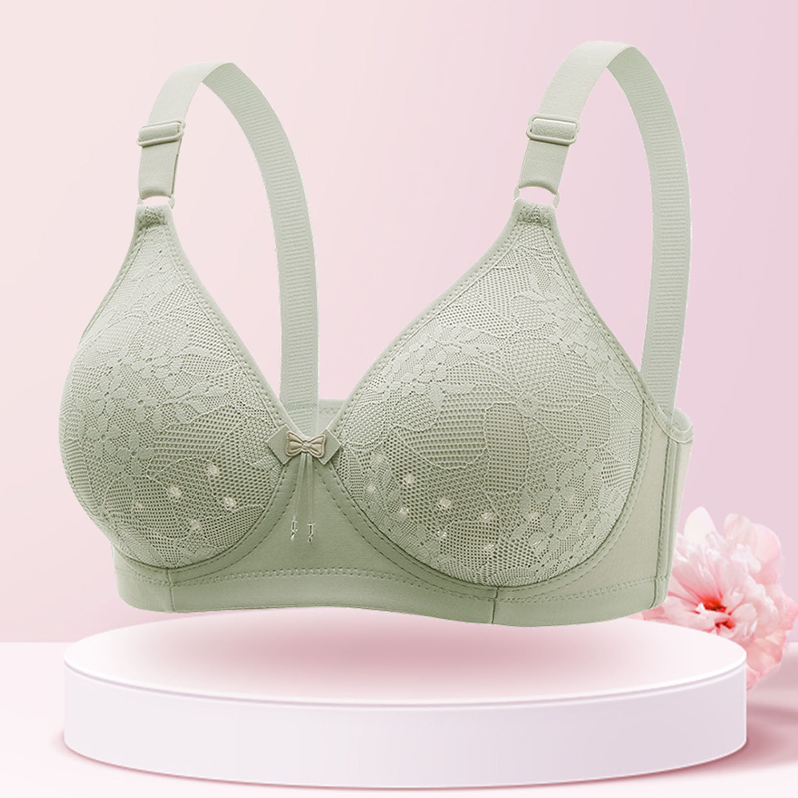 Green Womens Bras Thin Laceless Steel Ring Comfortable Breathability ...