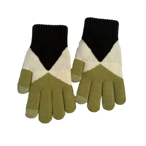 Green Womens Color Block Touchscreen Knitted Gloves For Winter Warmth ...