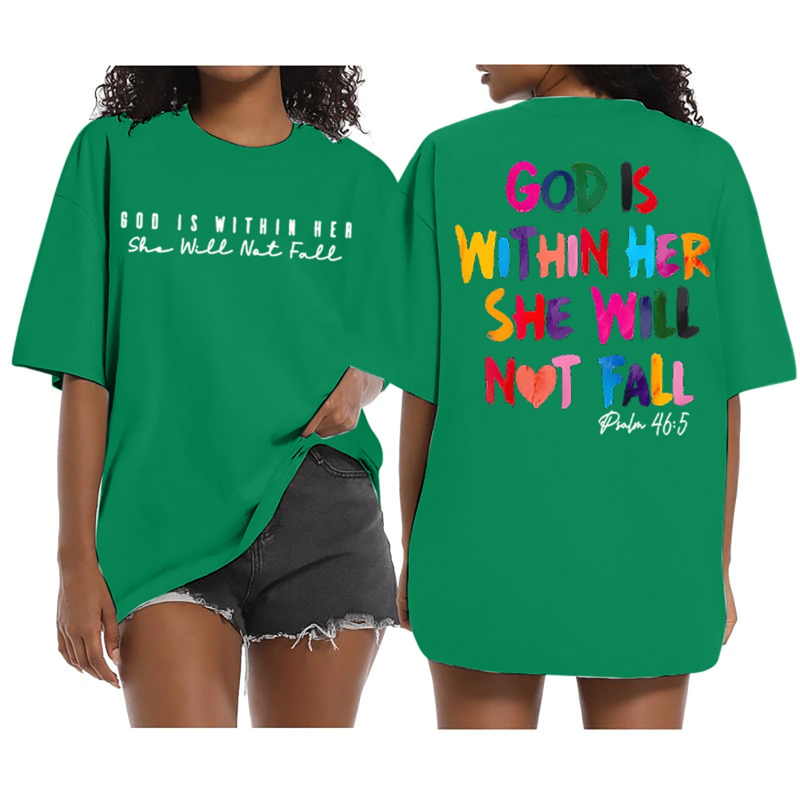 Green Womens Tops Oversized Shirts for Women Shirt Verse T Shirt God Is Within Her Tees ...