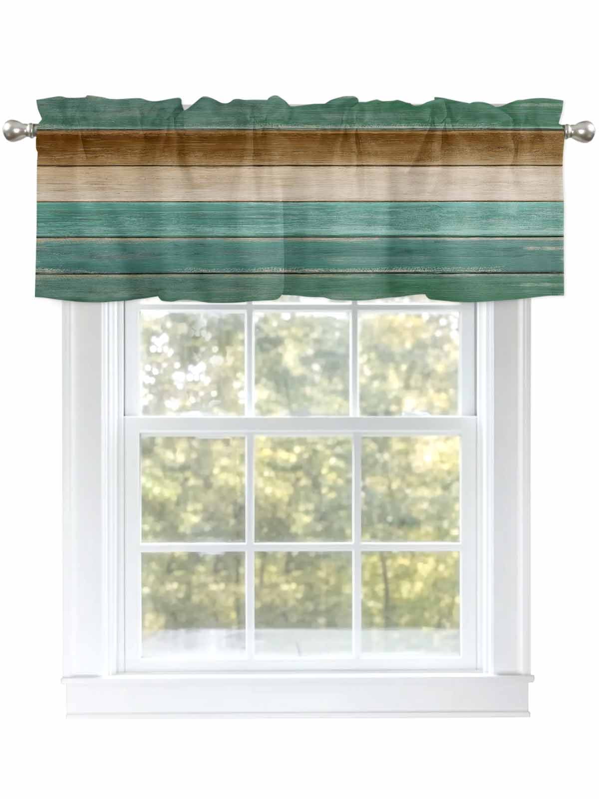 Green Wood Grain Curtain Valances for Windows, Brown Farmhouse Wooden ...