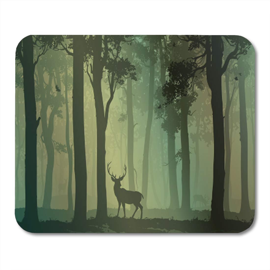 Green Woods Deciduous Forest Birds and Deer Hunting Leaf Mousepad Mouse ...