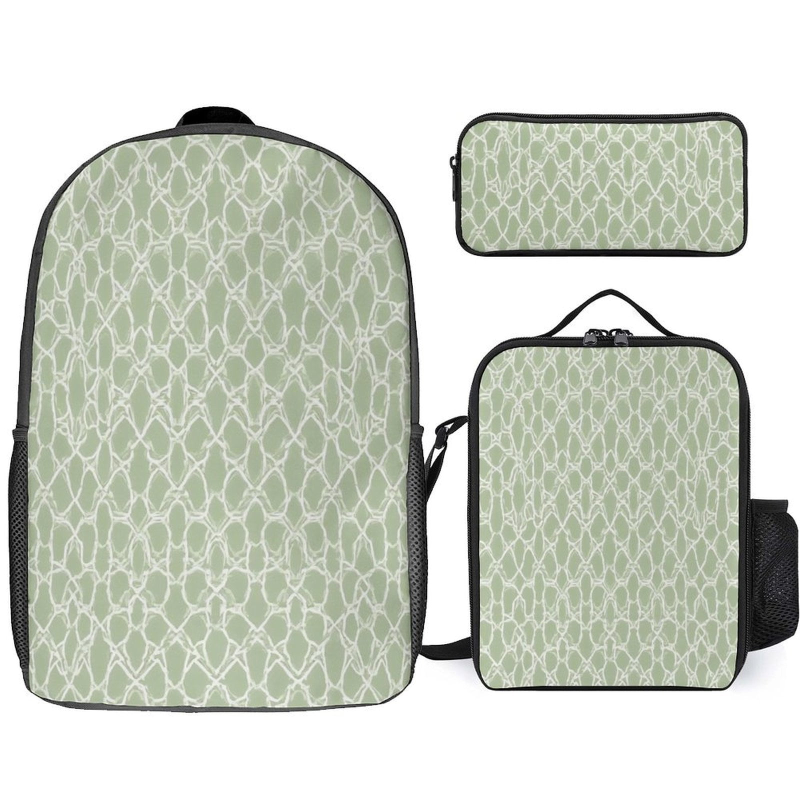 Green Woven Texture Print 3D Printed 3pcs/Set Bags Laptop Daypack ...