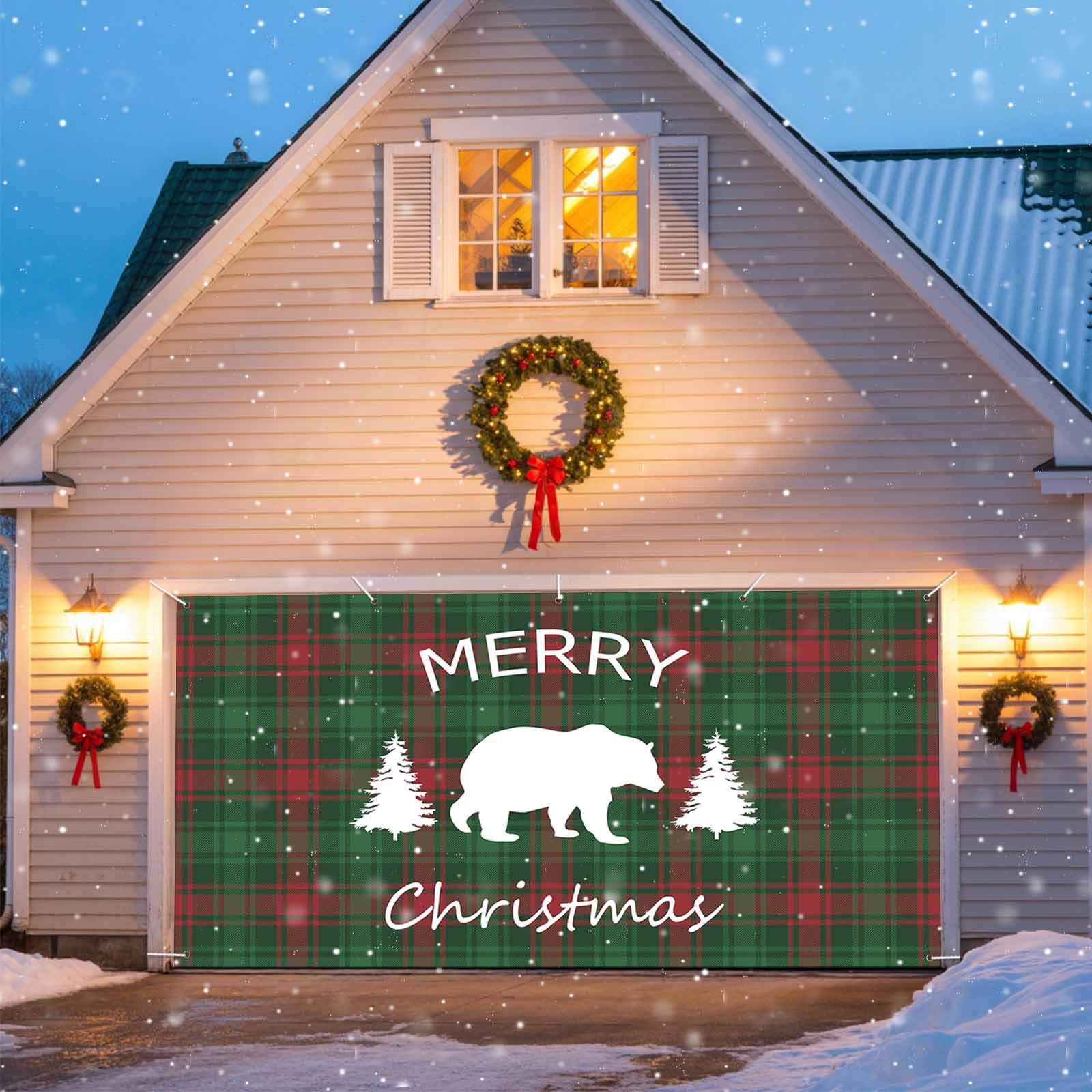 Green Xmas Buffalo Plaid Christmas Garage Door Decorations, 6x13ft ...