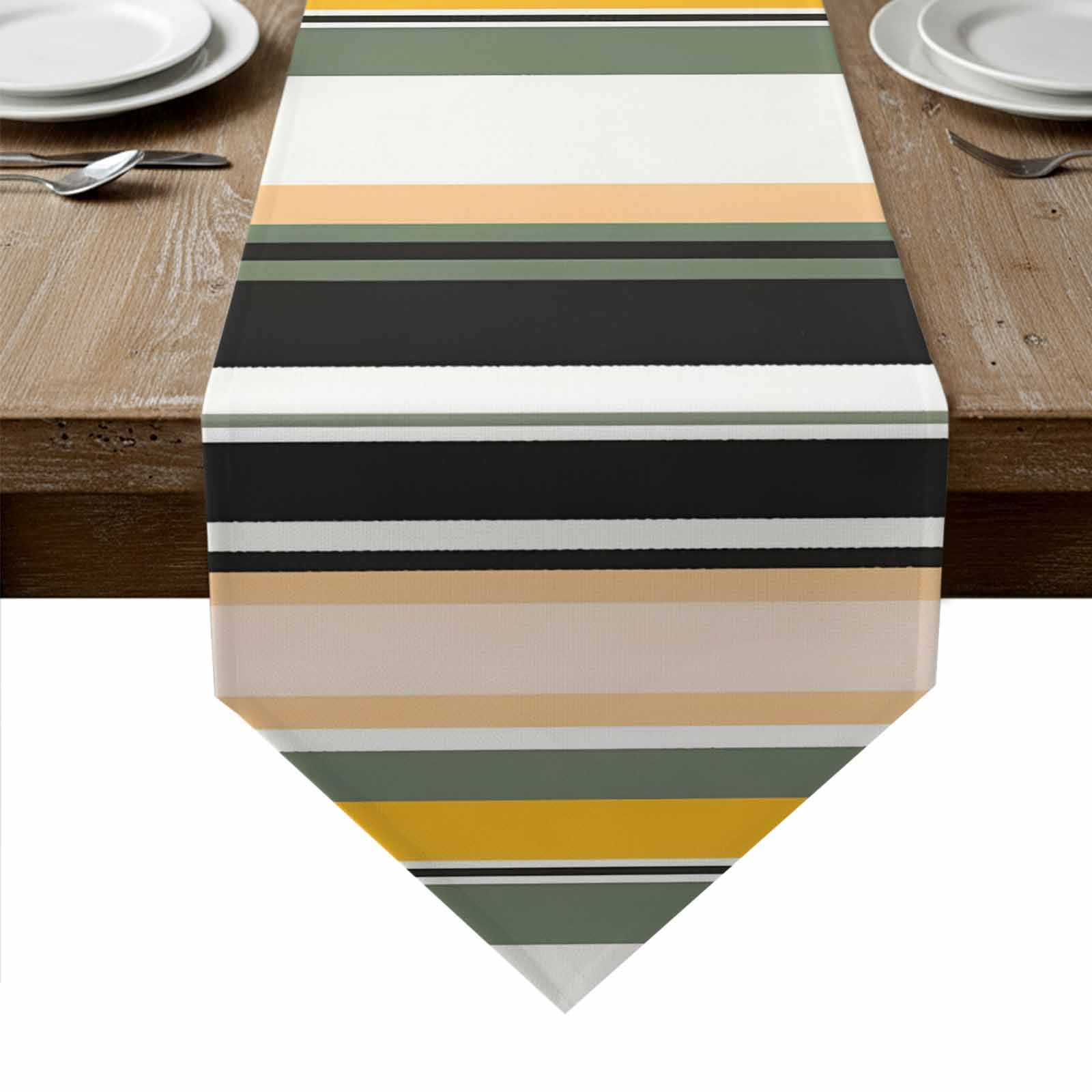 Green Yellow Black Striped Table Runner Linen Burlap Table Runner 60 ...