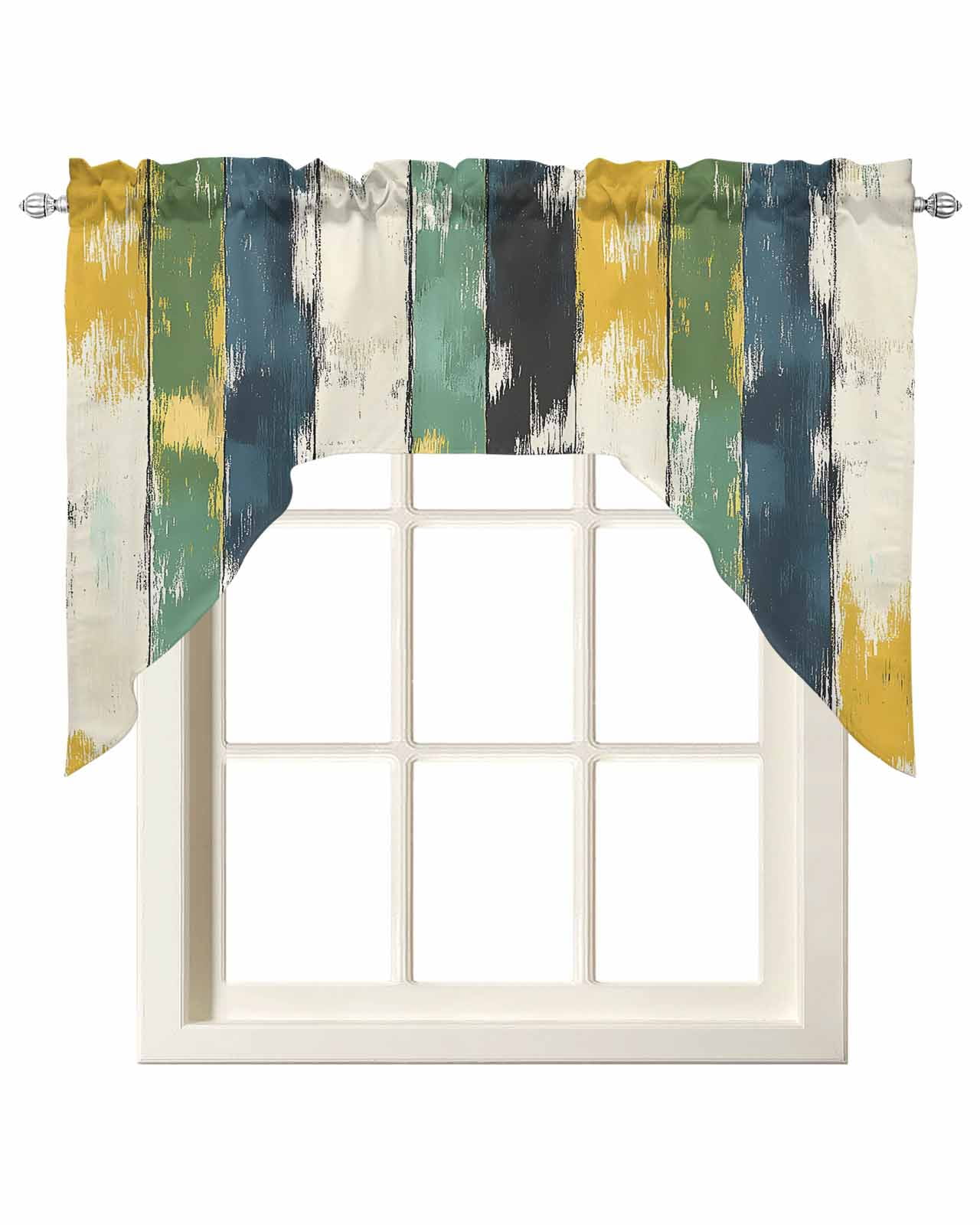 Green Yellow Blue Abstract Kitchen Swag Valances for Windows, Modern ...