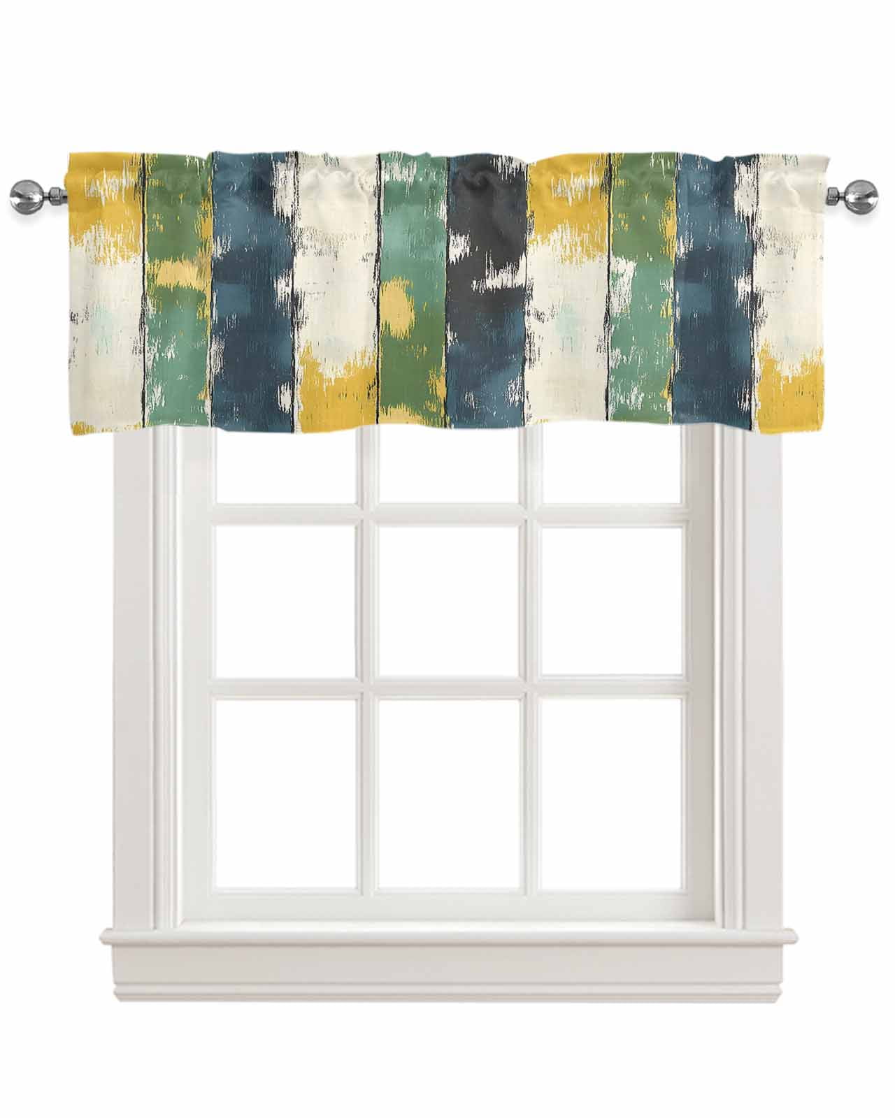 Green Yellow Blue Abstract Kitchen Valances for Windows Farmhouse Linen ...