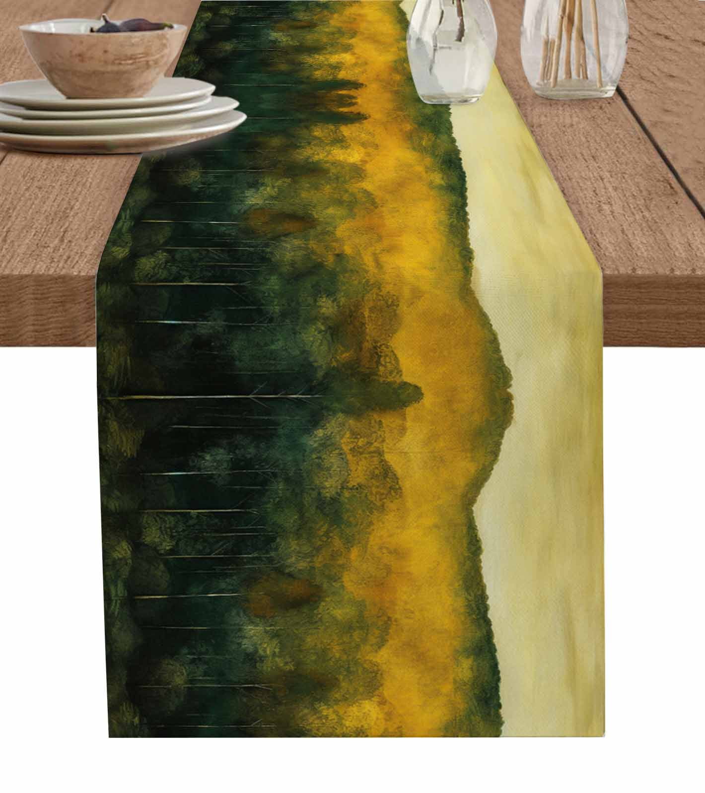 Green Yellow Forest Burlap-Cotton Table Runner 70 Inches Long,Oil ...