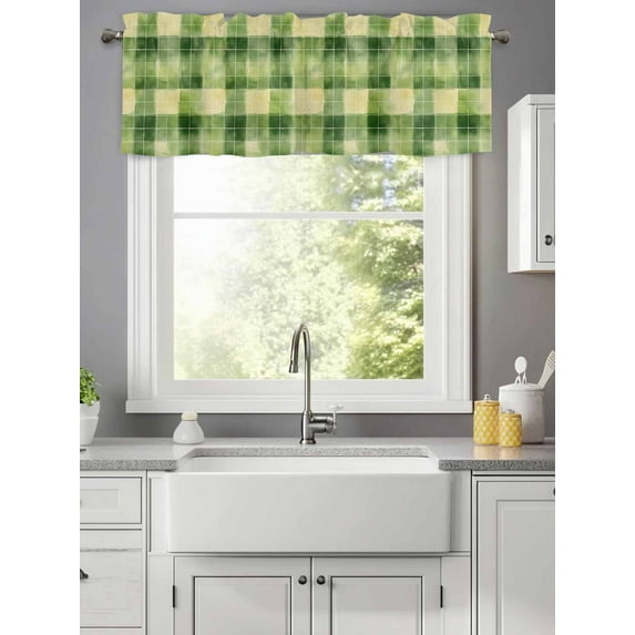 Green Yellow Gingham Plaid on Linen Valances for Windows,Rod Pocket ...