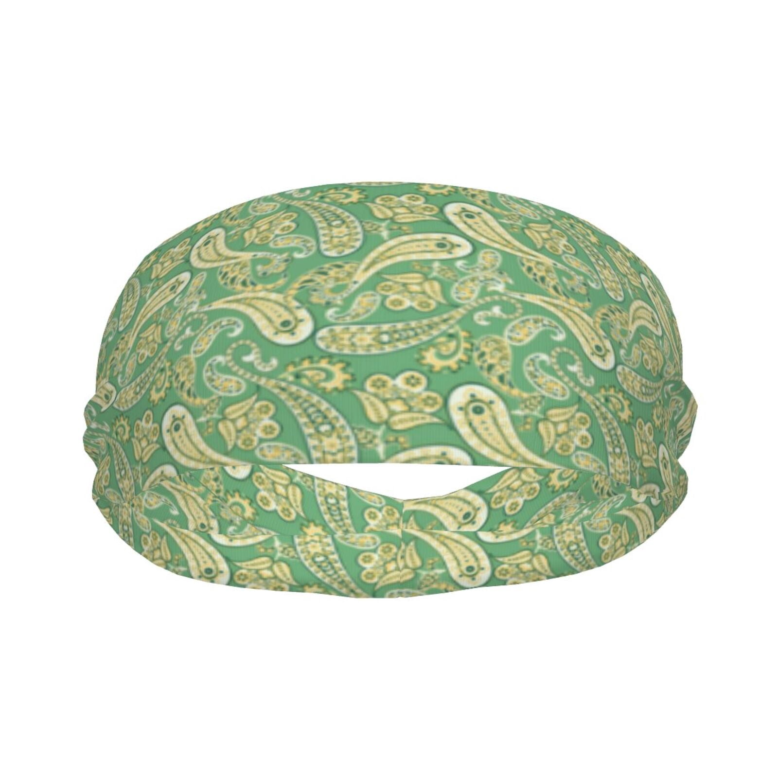 Green Yellow Paisley Headbands for Women/Men, Elastic Wide Soft Sweat ...