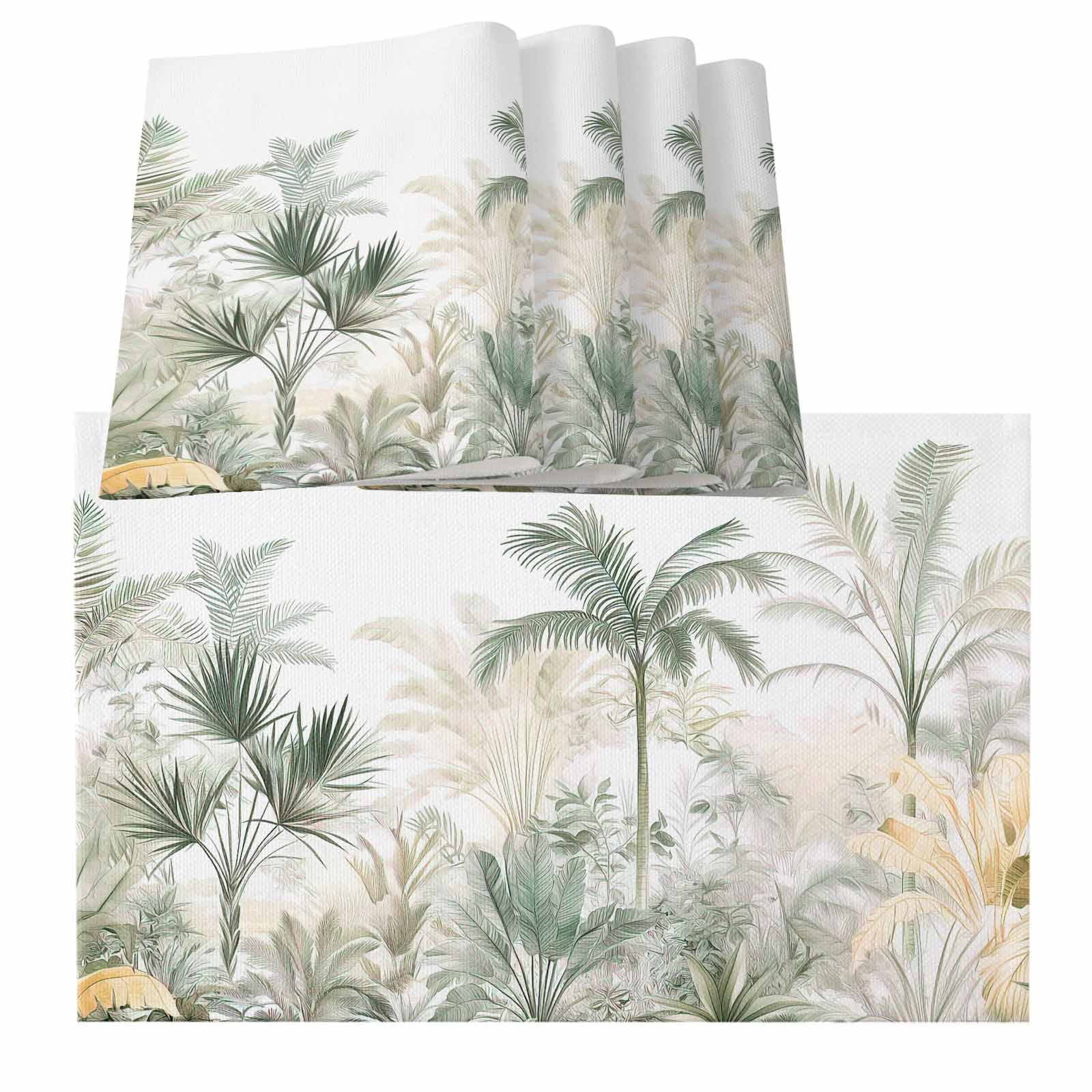 Green Yellow Palm Tree Placemats for Dinning Table Set of 6, Summer ...