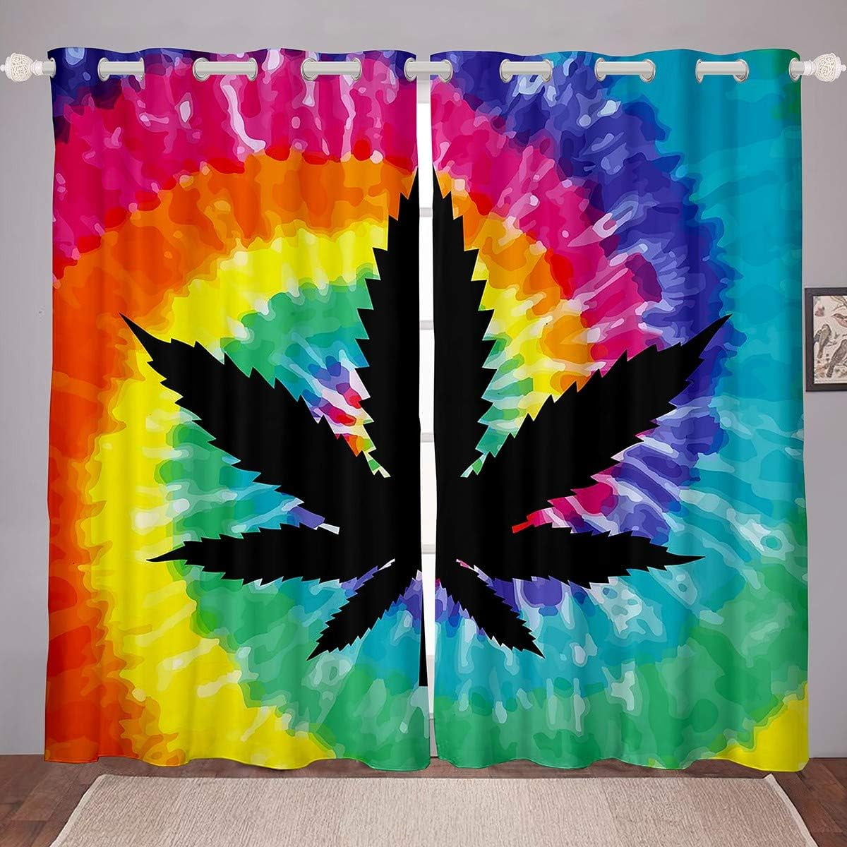 Green Yellow Red Color Weed Leaf Windows Curtains for Bedroom Modern Printing Blinds Curtain For ...