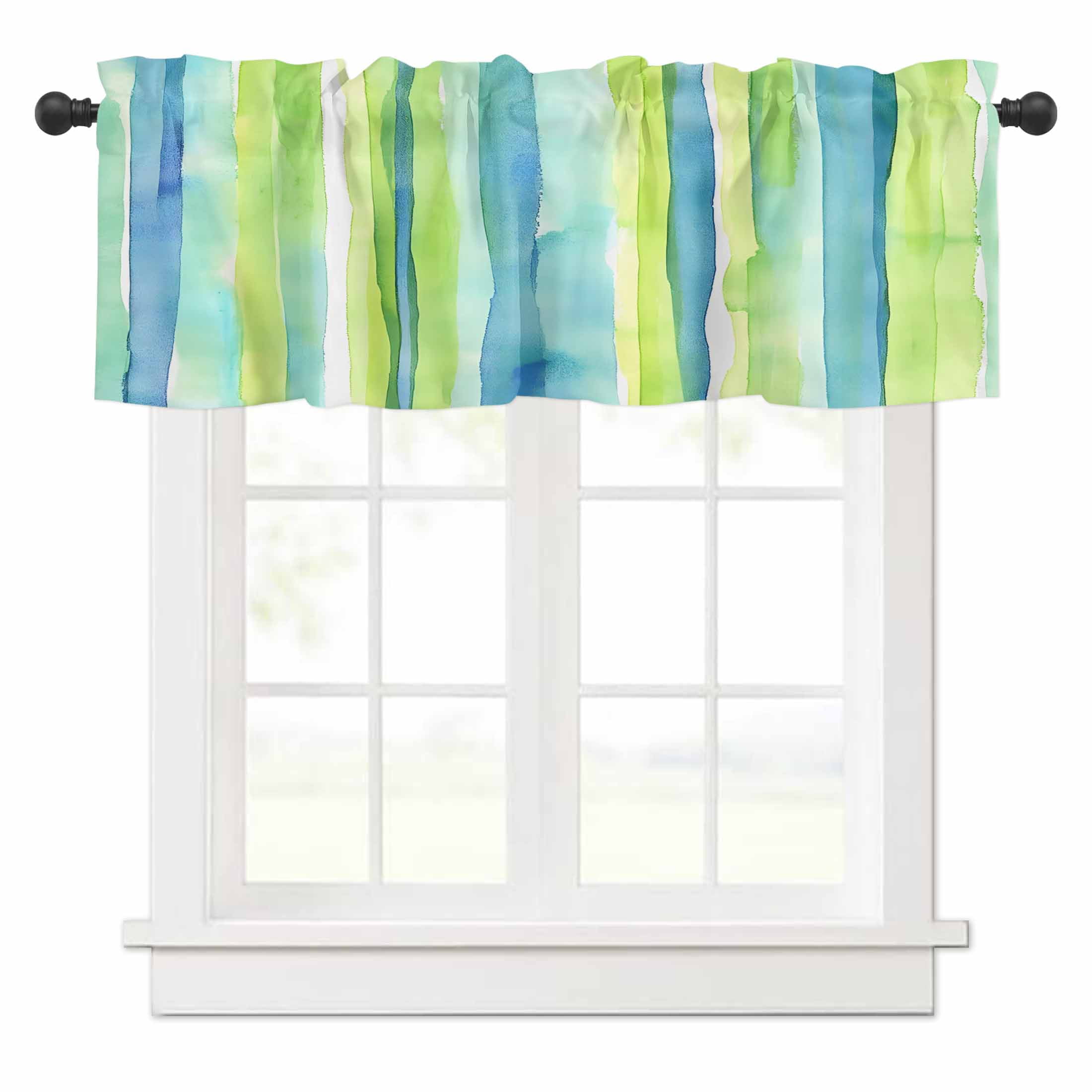 Green Yellow Striped Valances for Windows Abstract Art Watercolor Ombre ...