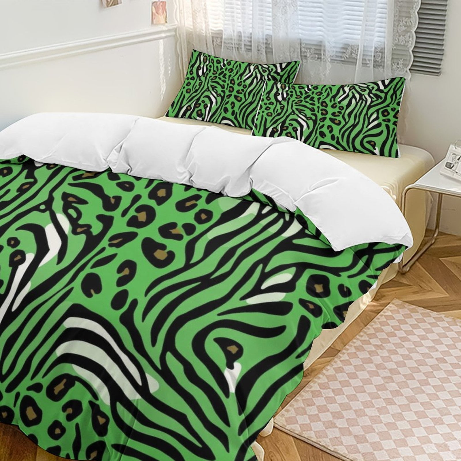 Green Zebra Leopard Print Duvet Cover Set Decorative 3 Pieces Bedding ...