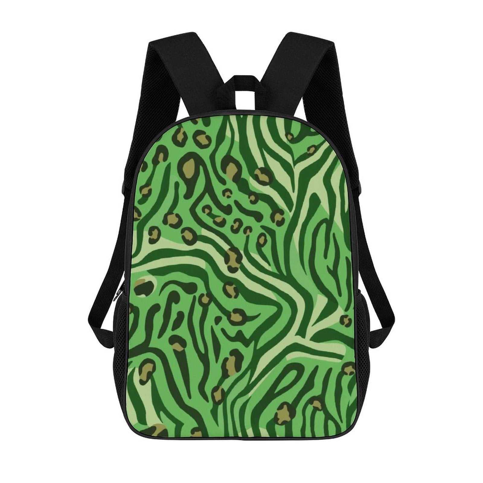 Green Zebra Leopard PrintZipper Backpack Book Bag Supplies 17 Inch ...