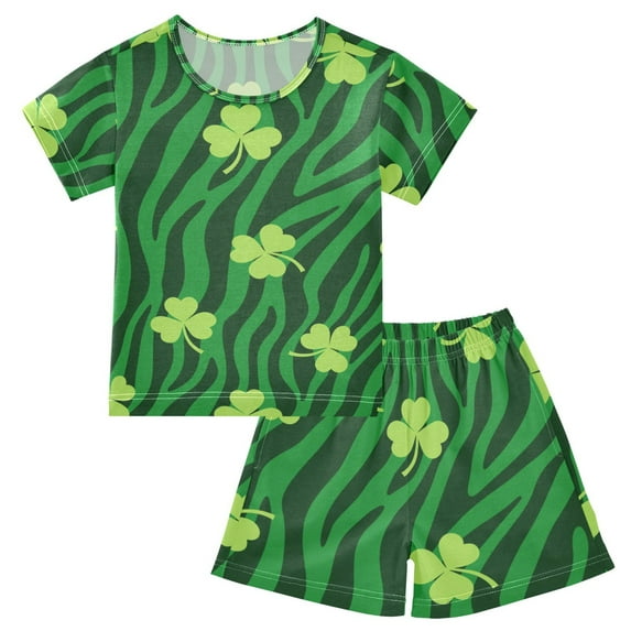 Green Zebra Print Clover Summer Pajama Set Soft Cotton Short Sleeve ...
