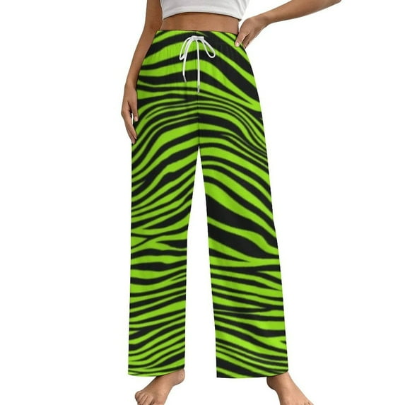 Green Zebra Stripe Pattern. Women's Pajama Pants Trousers Ladies Loose ...