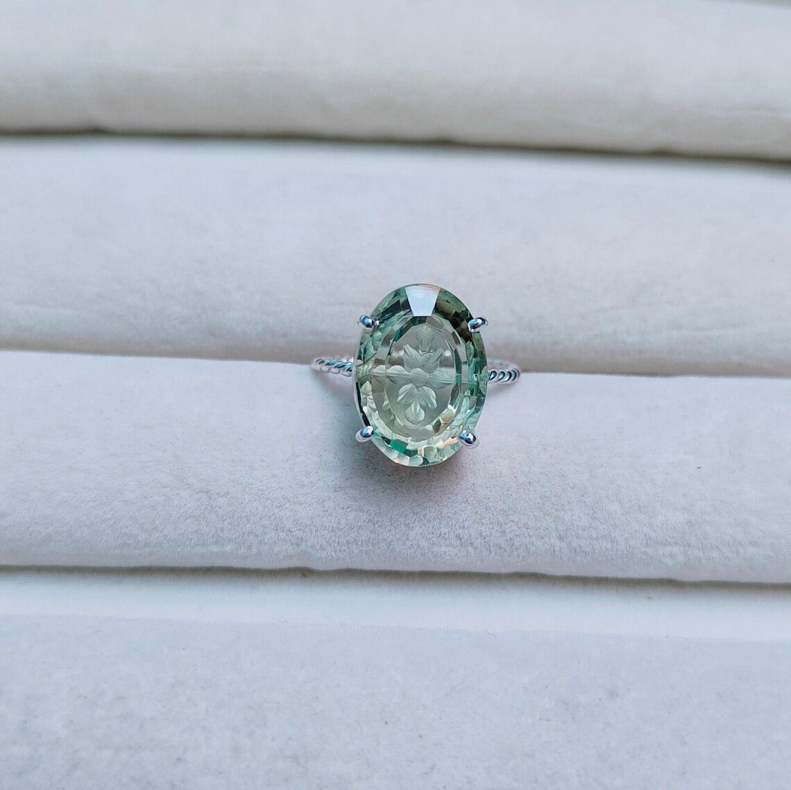 Green amethyst Carving stone ring, 925 sterling silver ring, amethyst ...