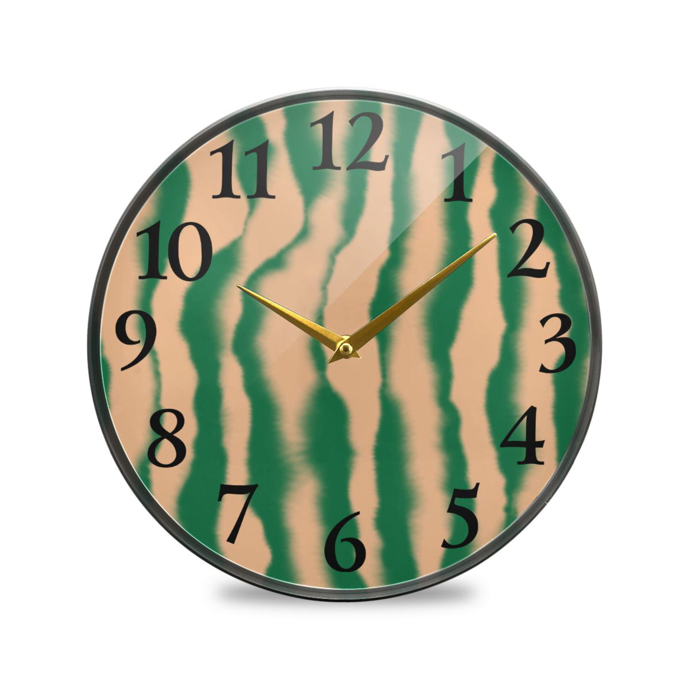 Green and Beige Wavy Lines Wall Clocks Battery Operated 11.9 Inch Round ...