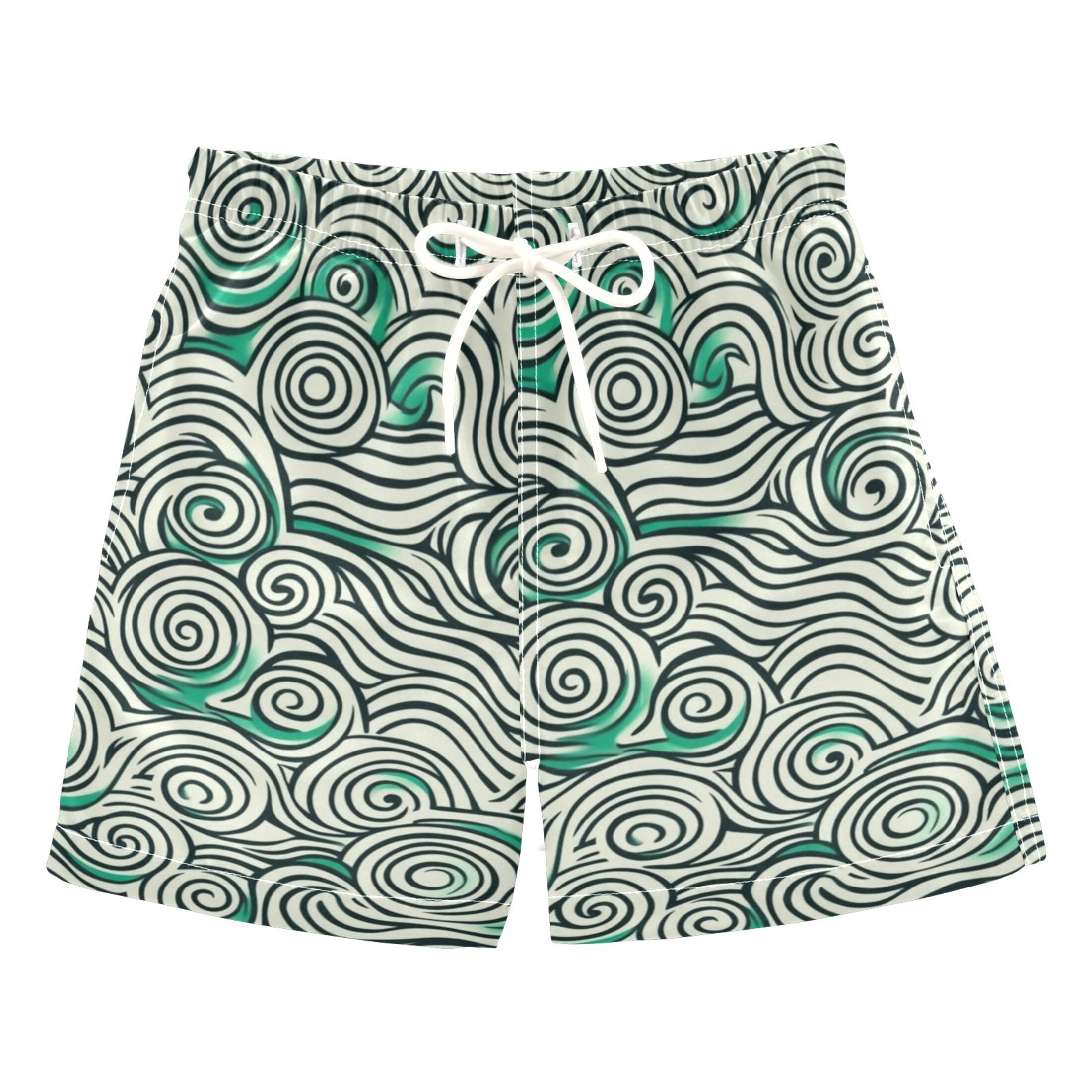 Green and Black Abstract Swirl Boys Swim Trunks Quick Dry Boy Swim ...