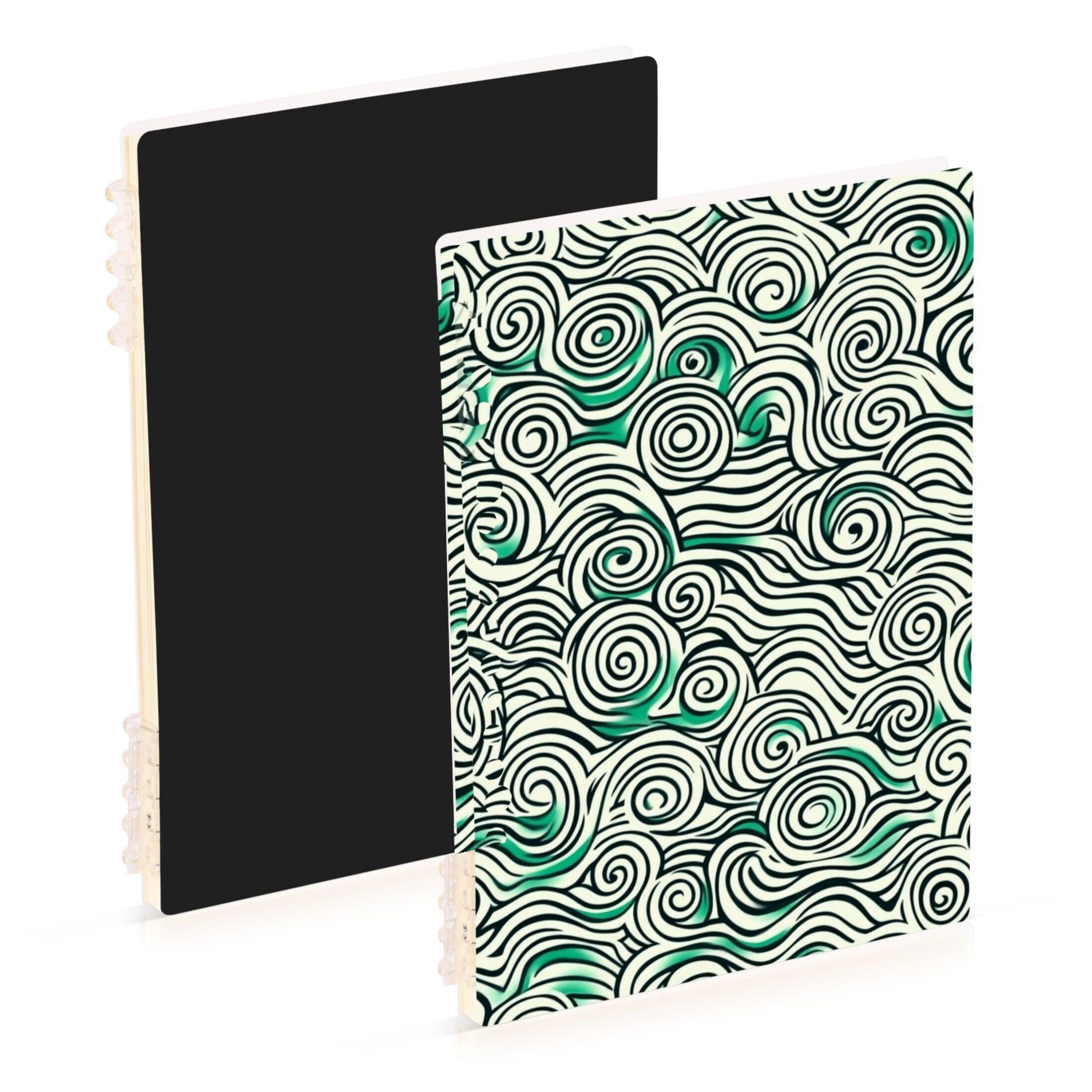 Green and Black Abstract Swirl Lined Spiral Journal Notebook 60 Pages A5 College Ruled Journals ...