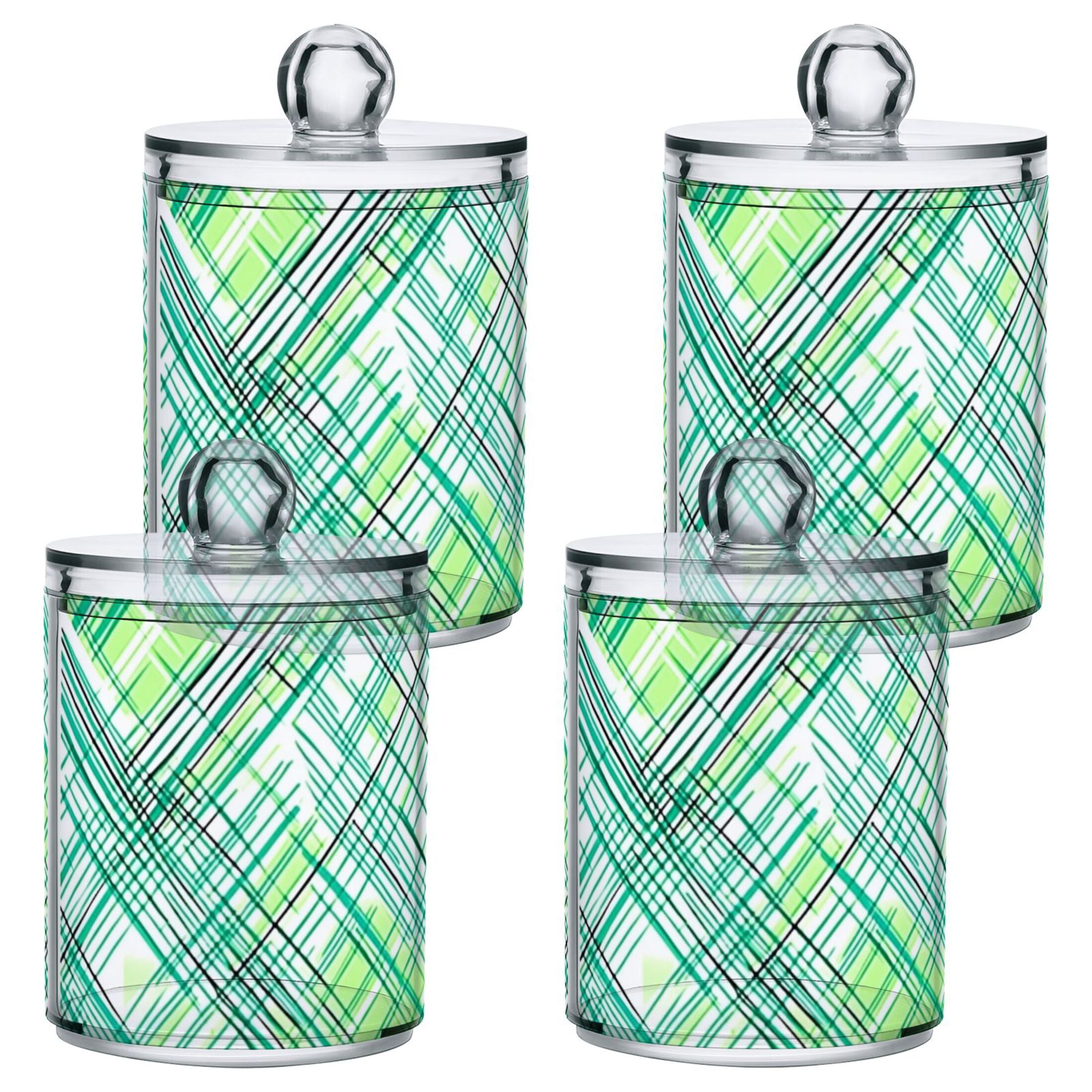 Green and Black Lines Bathroom Canisters Set of 4 Translucent Plastic ...