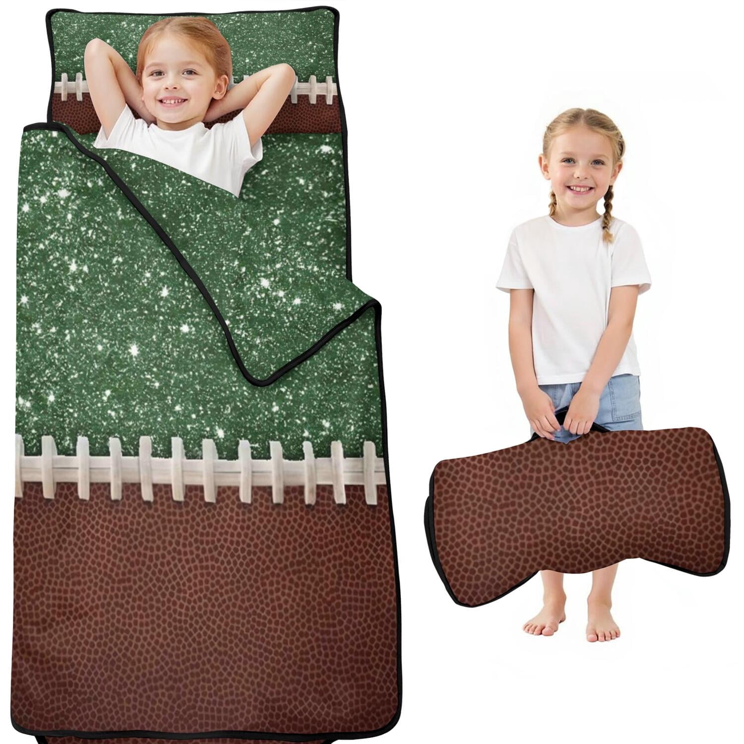 Green and Brown Football Stitch Pattern Toddler Nap Mats for Kids ...
