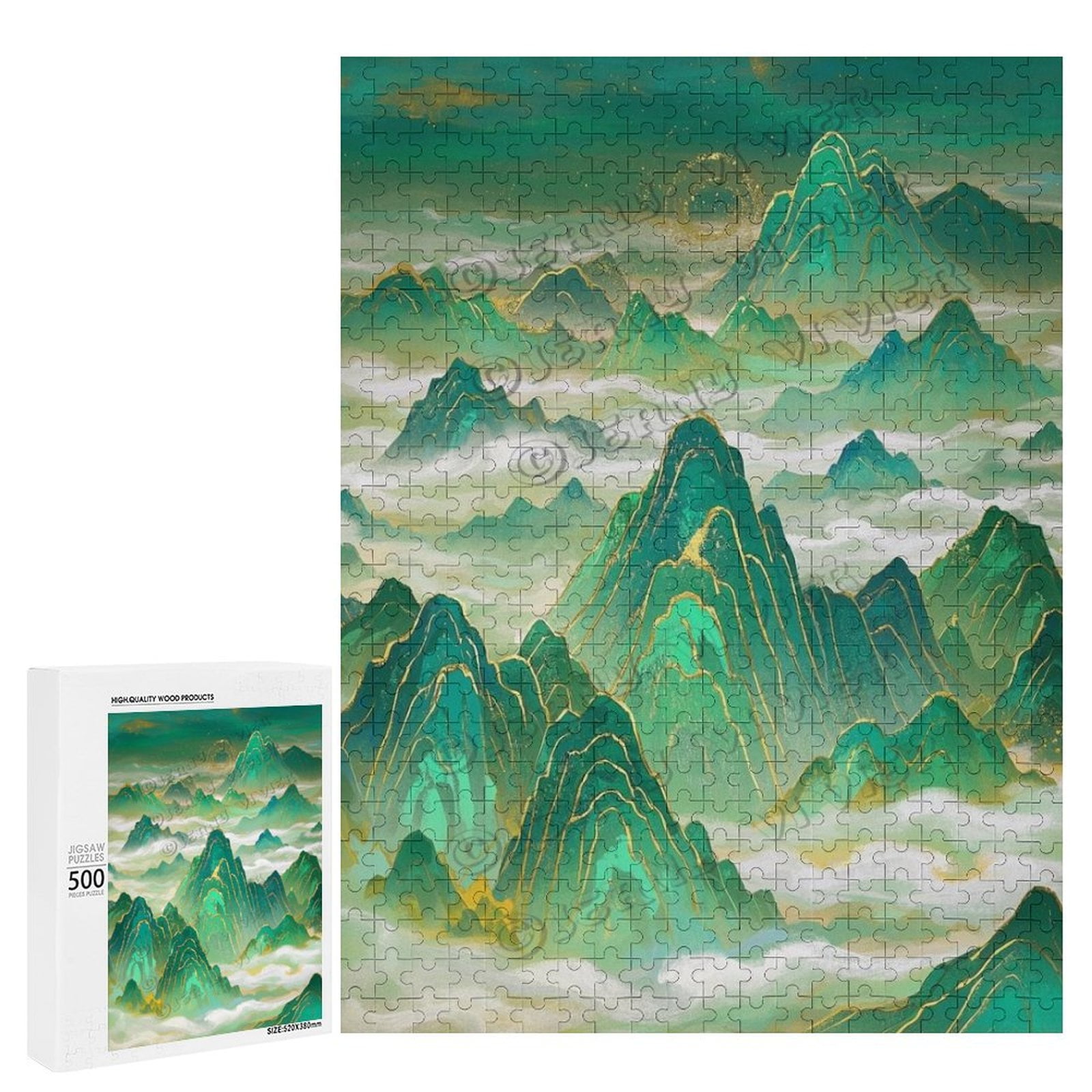 Green and Gold Decor Mountain - 500 Piece Wooden Jigsaw Puzzle for ...