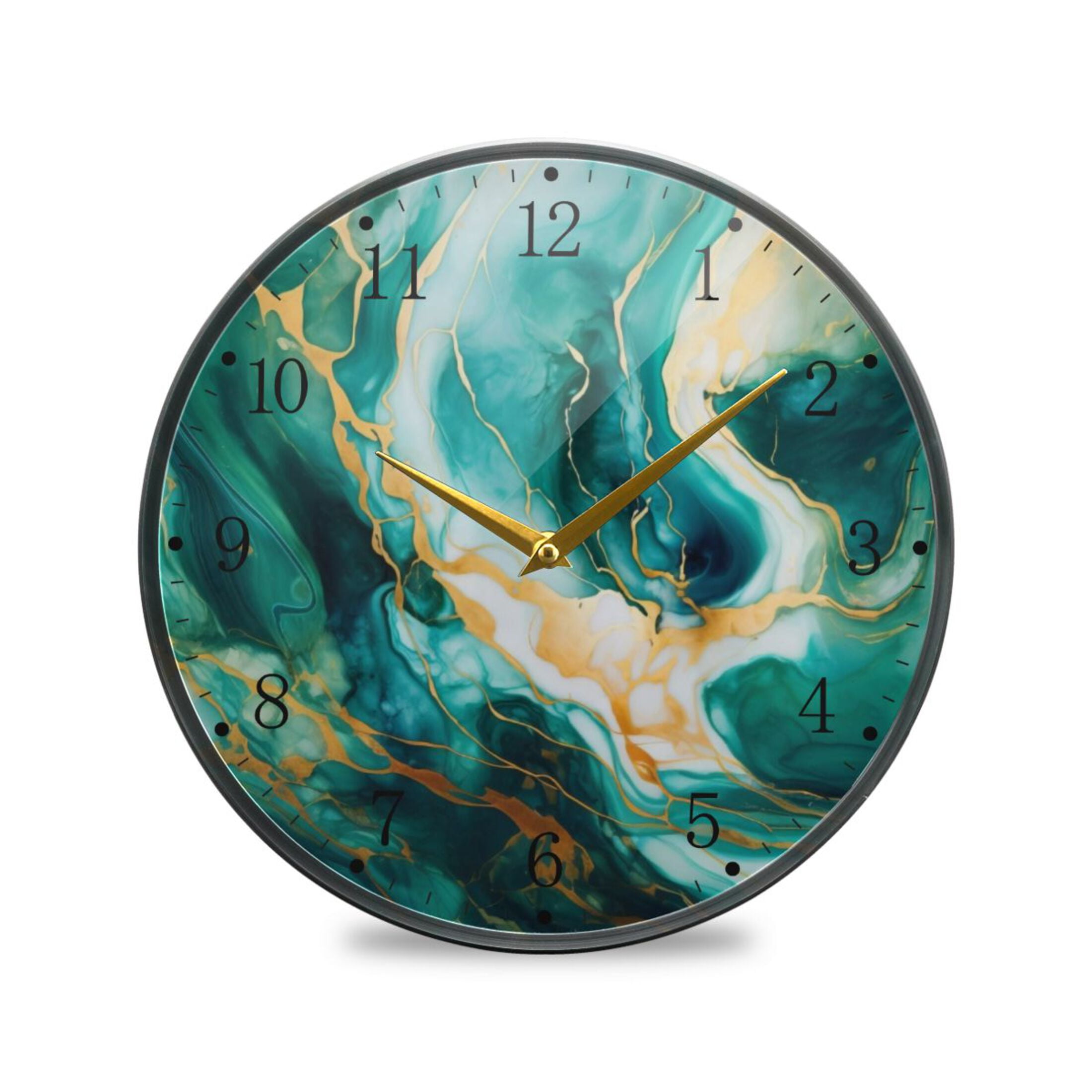 Green and Gold Marble Acrylic Wall Clocks Quiet Round Clock Battery ...
