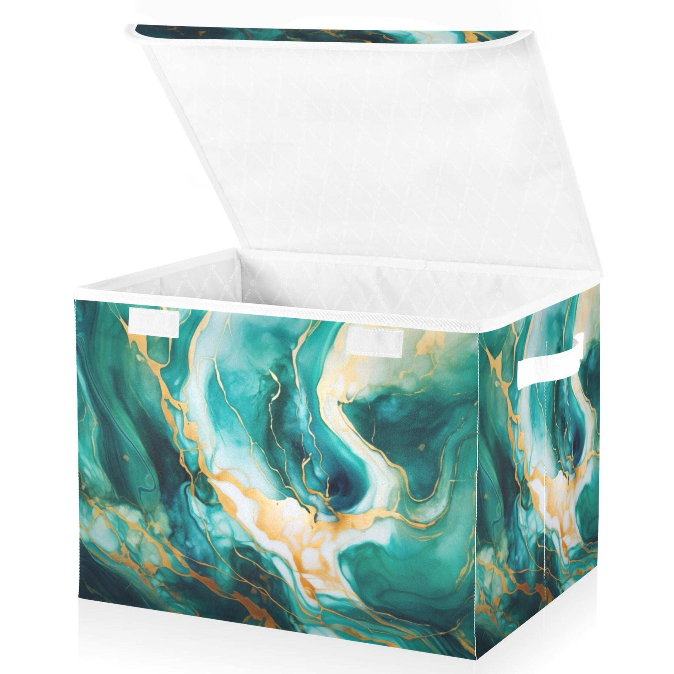 Green and Gold Marble Large Lidded Bin Foldable Storage Baskets Boxes ...