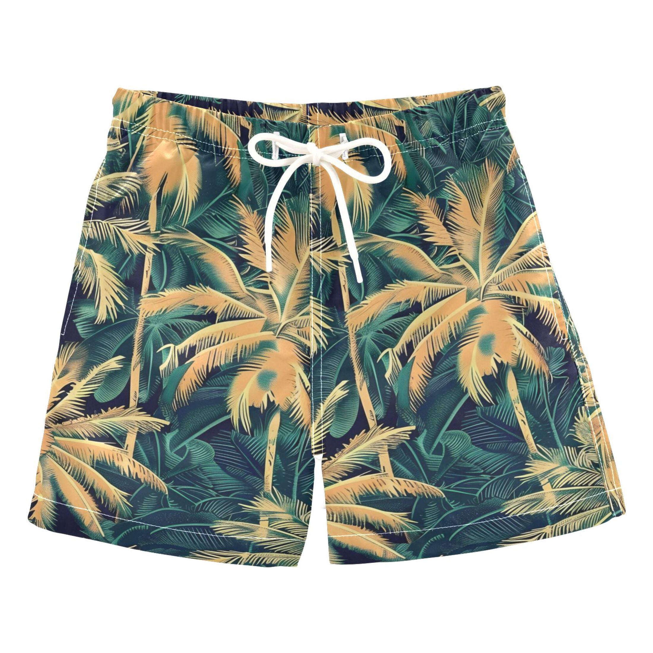 Green and Gold Palm Trees Boys' Swim Trunks Board Shorts Beach Pants ...