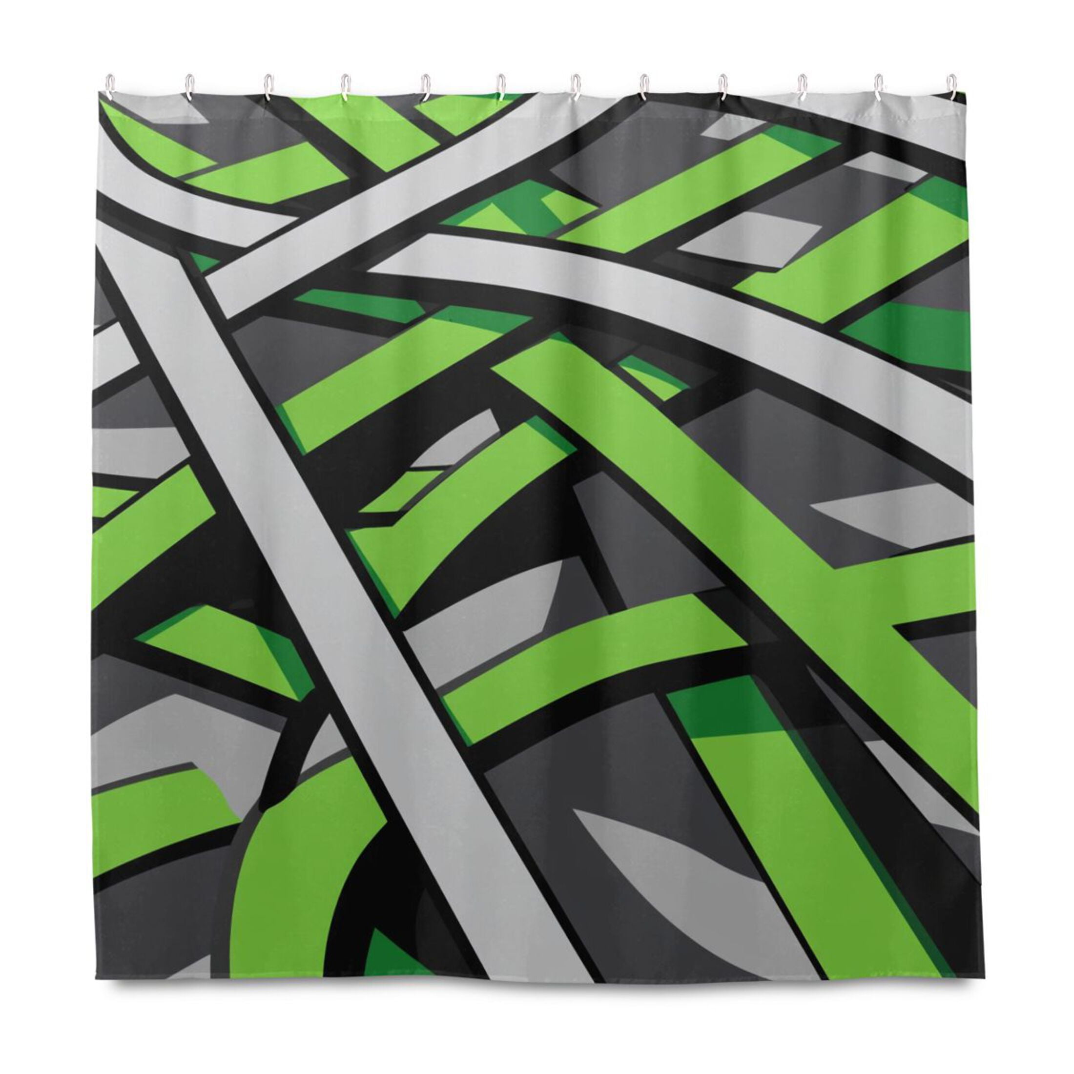 Green and Gray Abstract Design 72x72 Waterproof Shower Curtain Liners ...