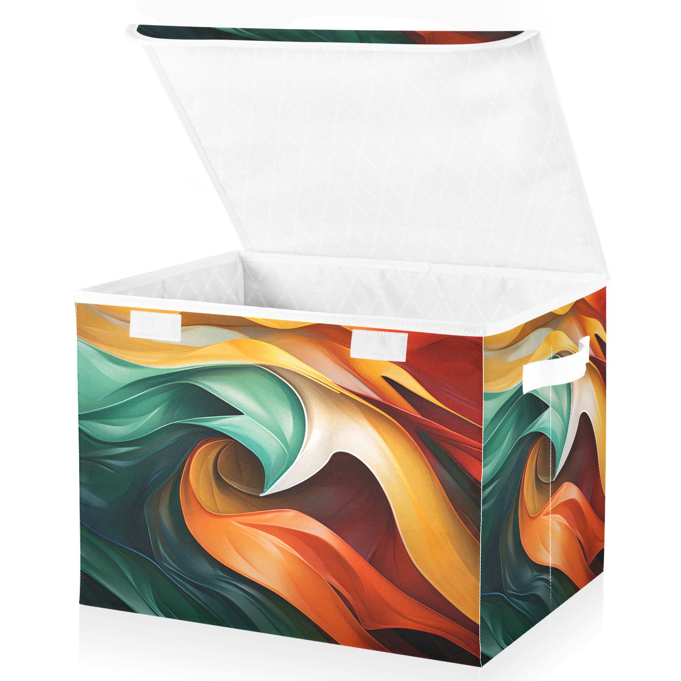 Green and Orange Abstract Large Lidded Bin Foldable Storage Baskets ...