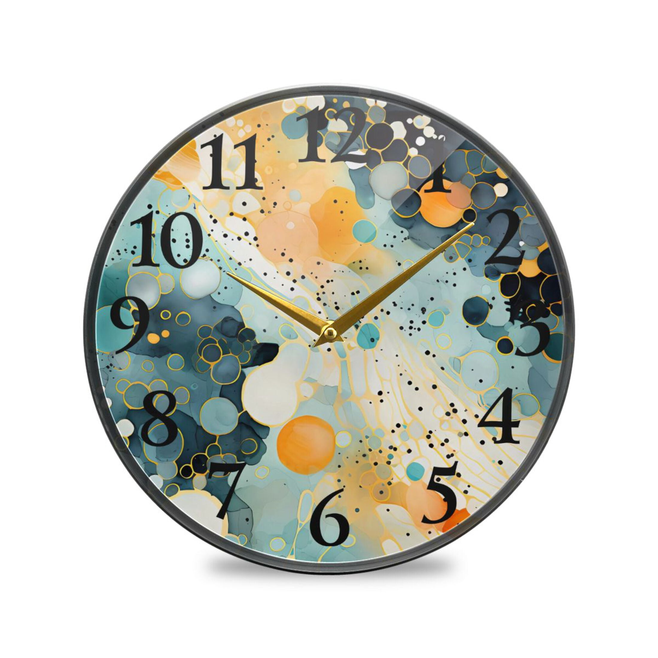 Green and Orange Marble Wall Clocks Battery Operated 11.9 Inch Round ...