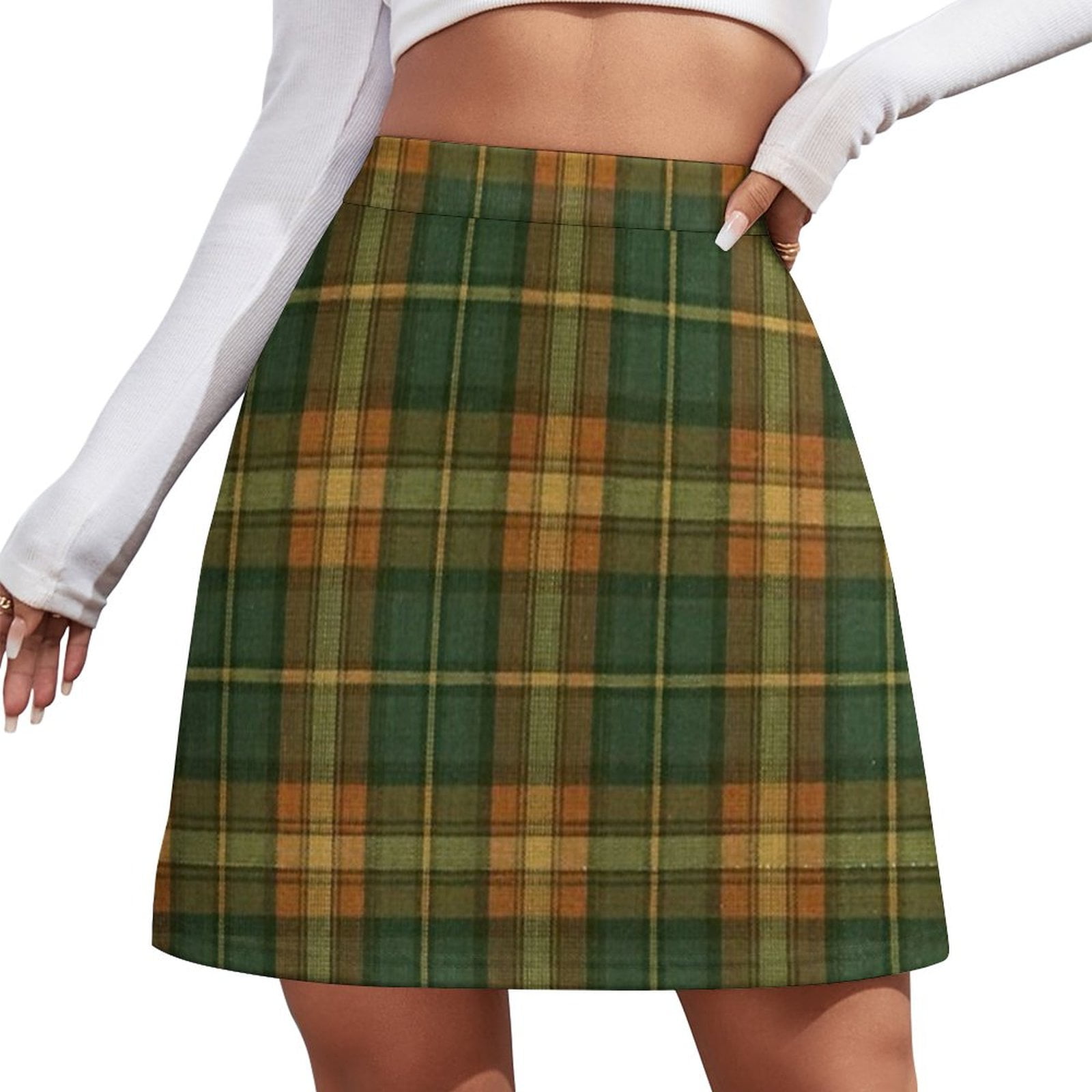 Green and Orange Plaid - Barf Plaid Mini Skirt Summer women's clothing ...