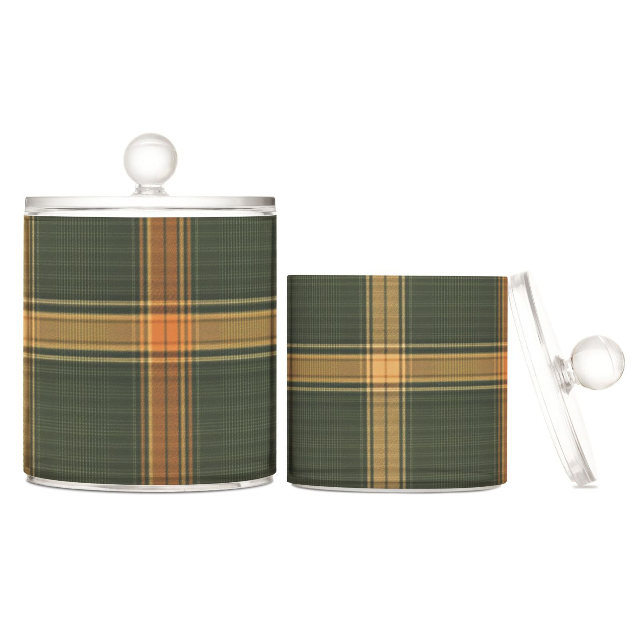 Green and Orange Plaids Translucent Plastic Cans Storage Canisters with ...