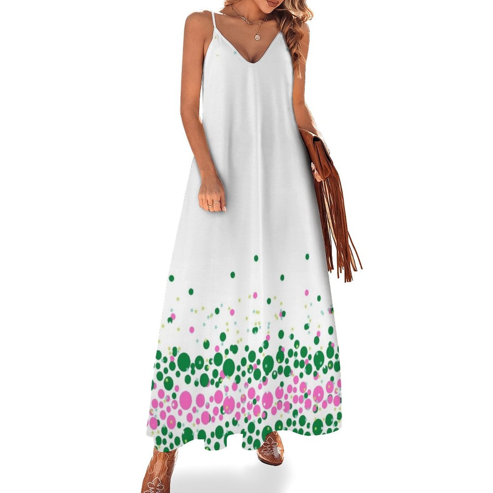 Green and Pink Dotted Design Sleeveless Dress birthday dress summer ...