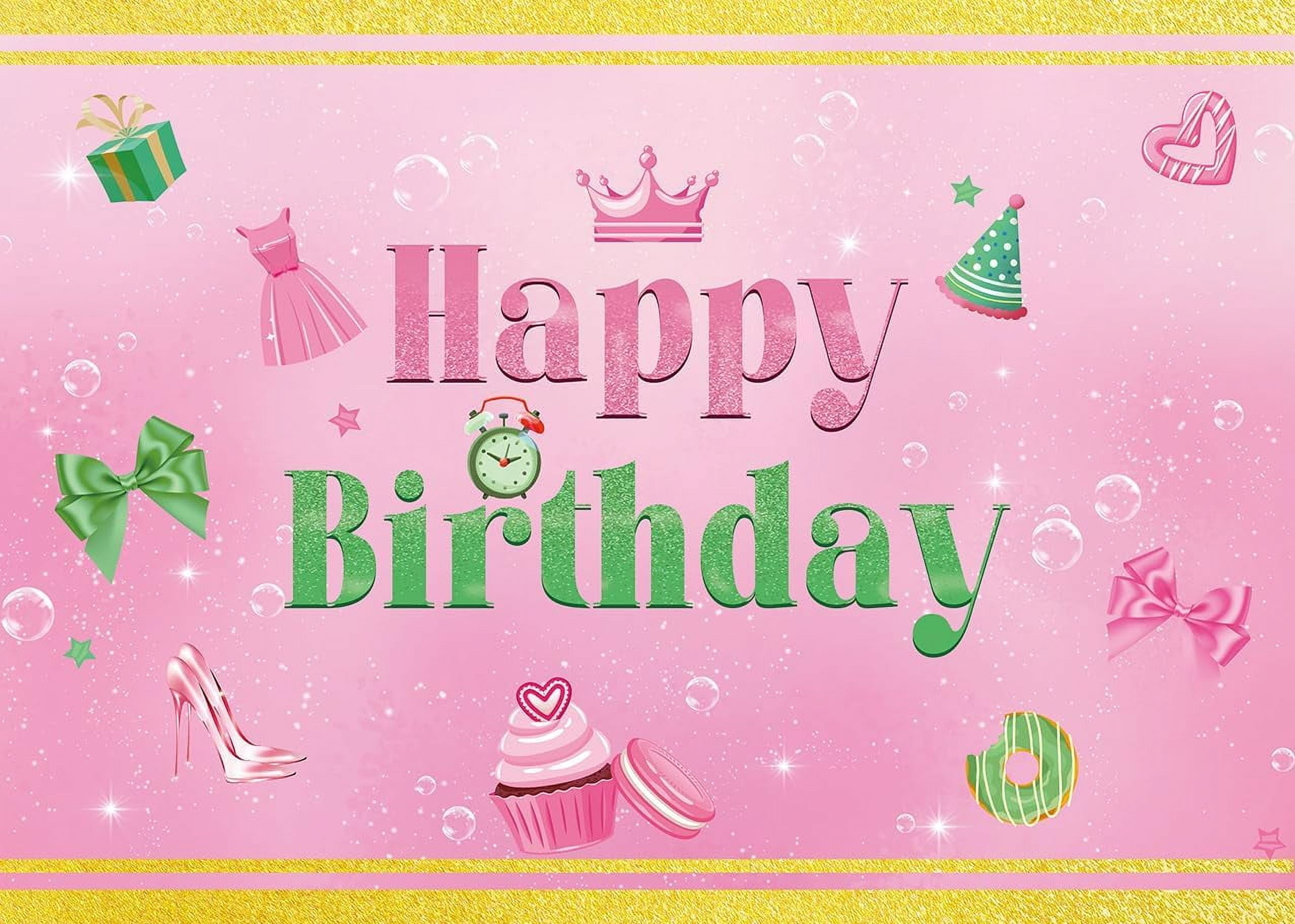 Green and Pink Happy Birthday Banner Party Backdrop Theme Background ...